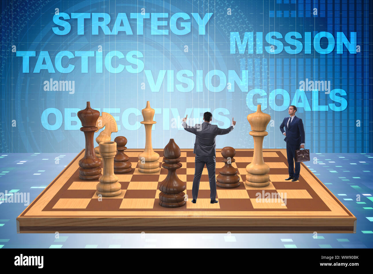 The businessman in large chess board in strategy concept Stock Photo ...
