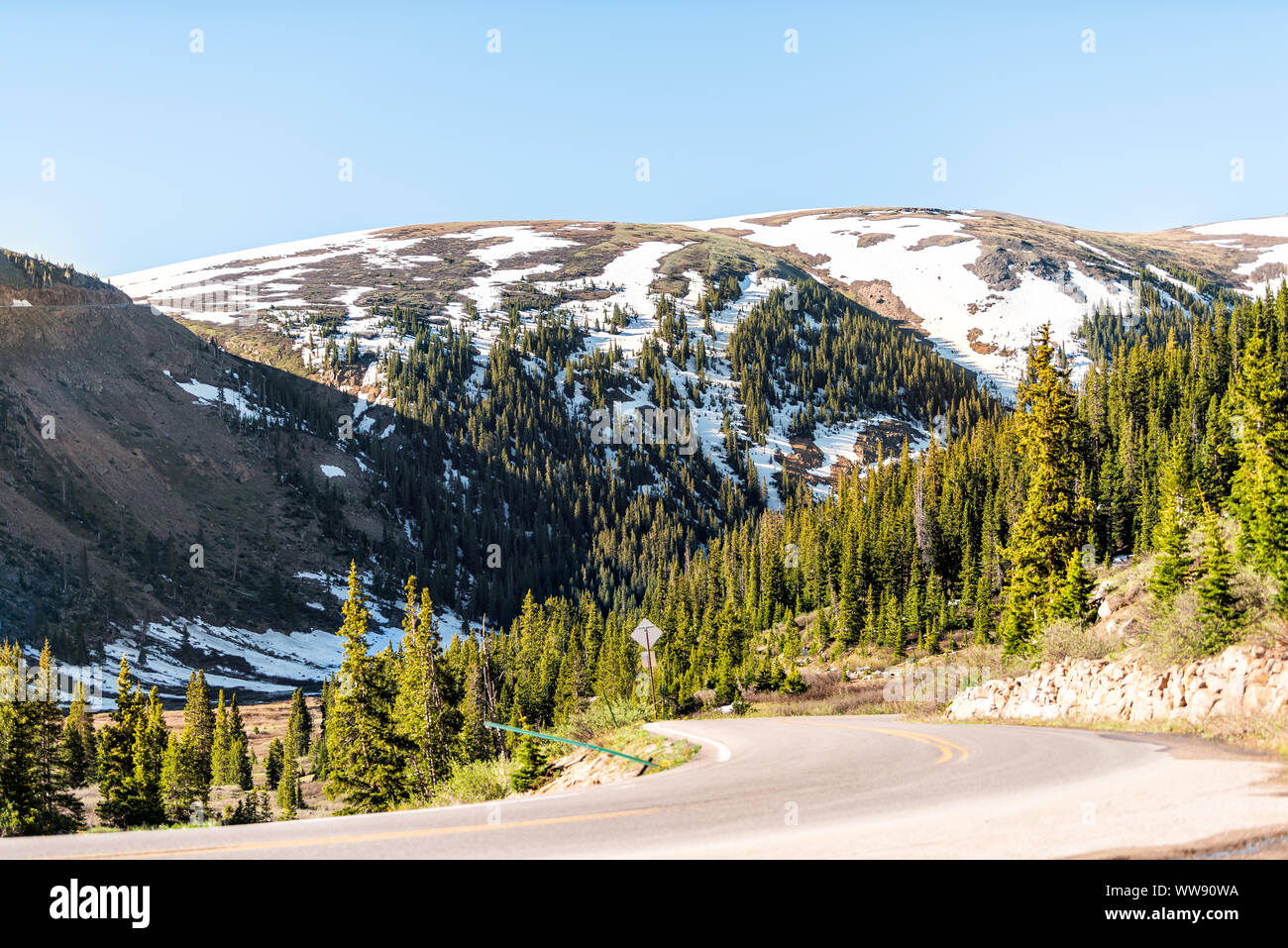 Independence Pass rocky mountain view and road scenic byway in morning ...
