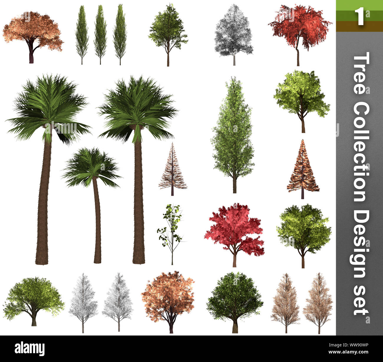 Tree correction design set.. 3D Illustration. White background isolate ...