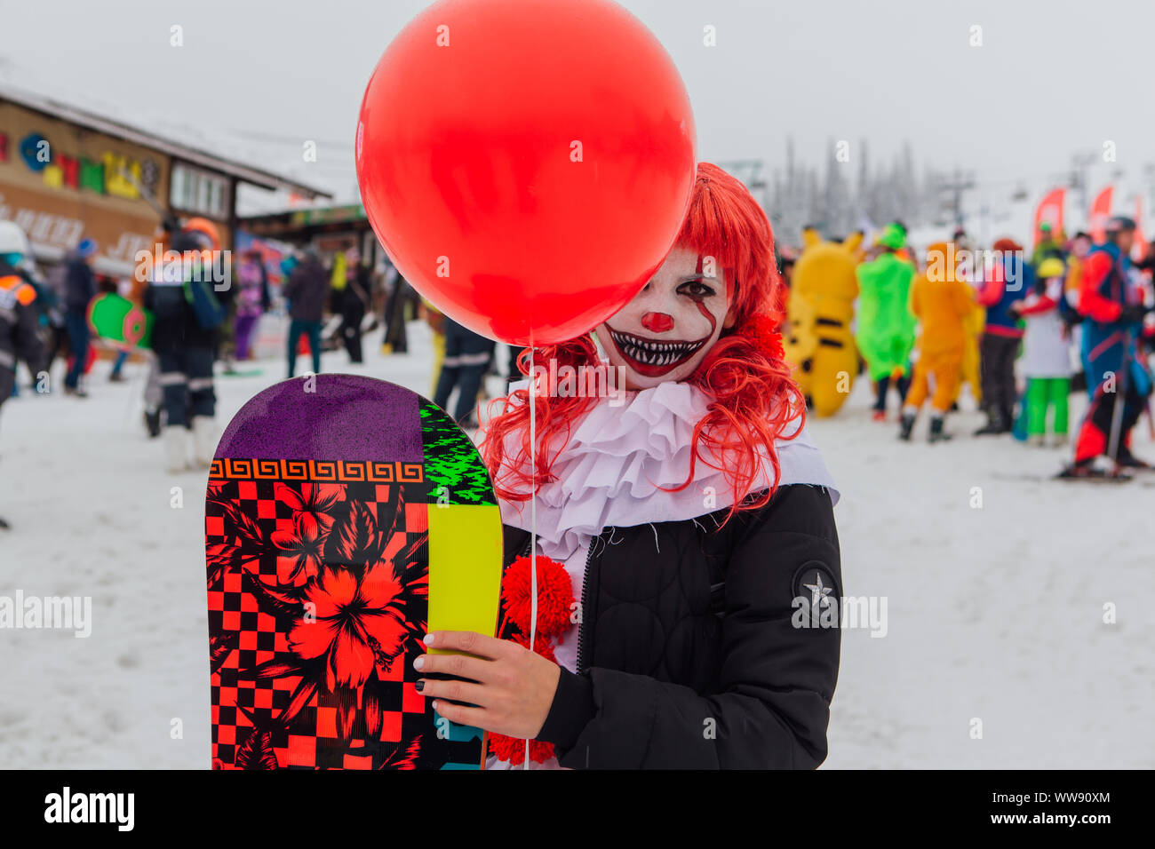 Sheregesh, Kemerovo region, Russia - April 06, 2019: Young woman in ...