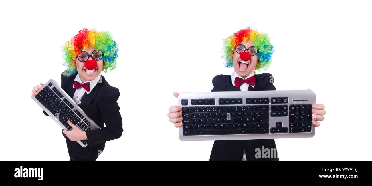 The funny clown with keyboard on white Stock Photo - Alamy
