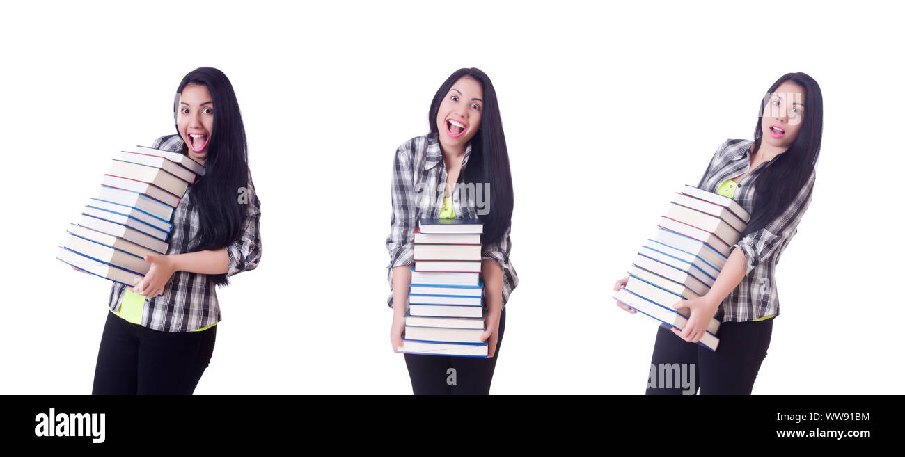 The girl student with books on white Stock Photo - Alamy