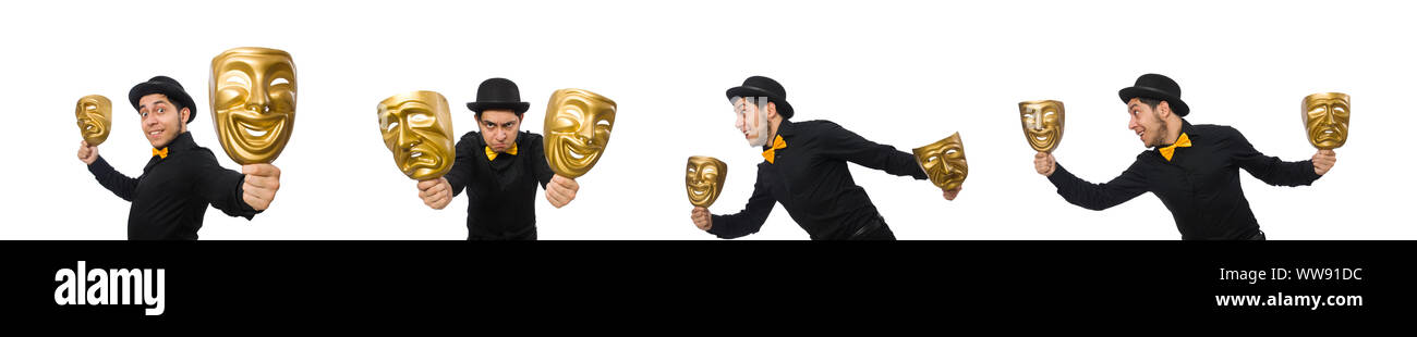 The young man with golden venetian mask isolated on white Stock Photo ...