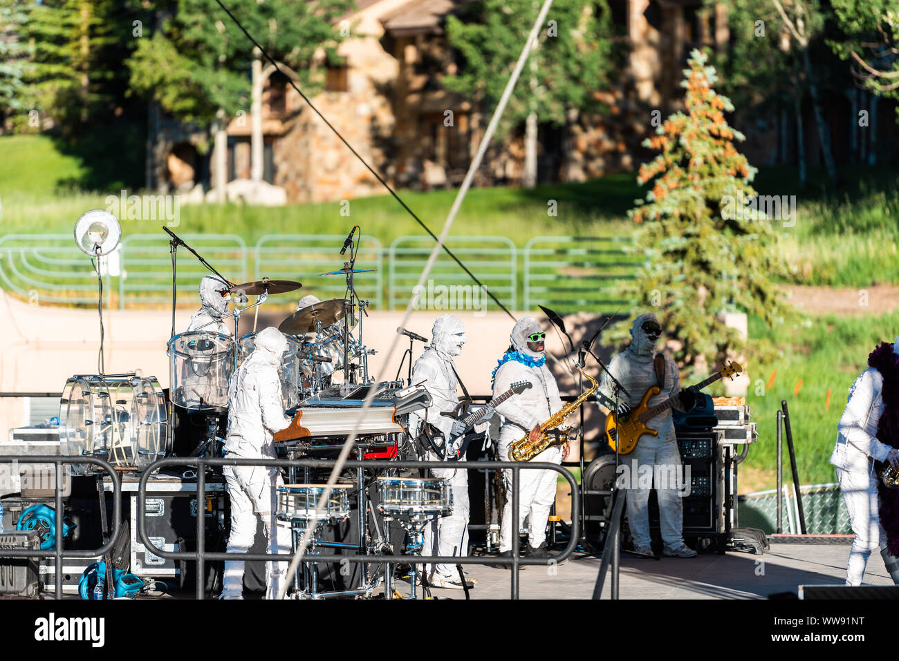 Aspen, USA - July 4, 2019: Snowmass village town and famous Here Come ...