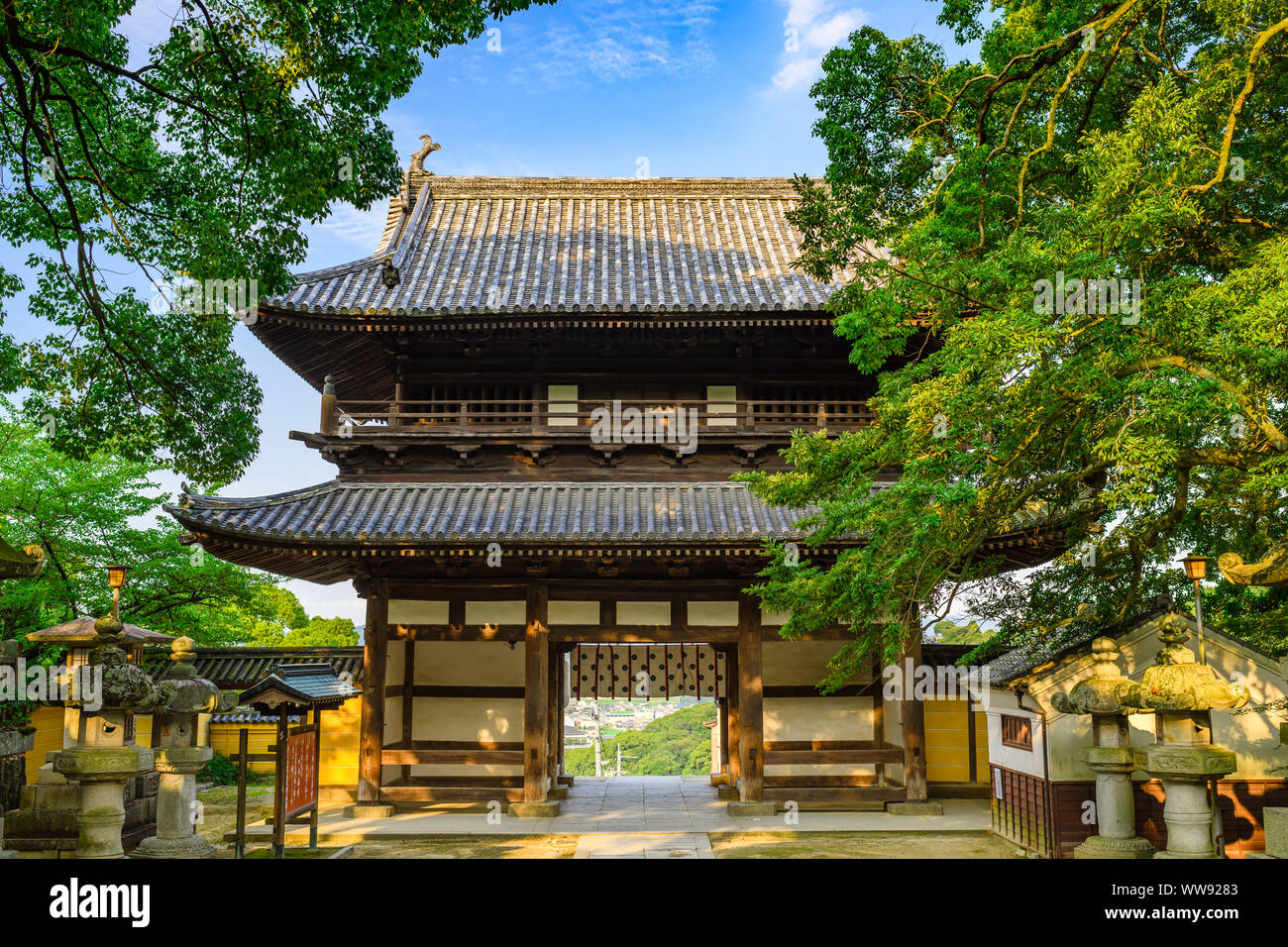 Kagawa, Japan - 25 July 2019: Main gate along pilgrimage route to ...
