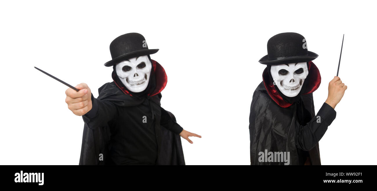 The man in horror costume with mask isolated on white Stock Photo - Alamy