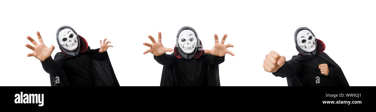 The man in horror costume with mask isolated on white Stock Photo - Alamy