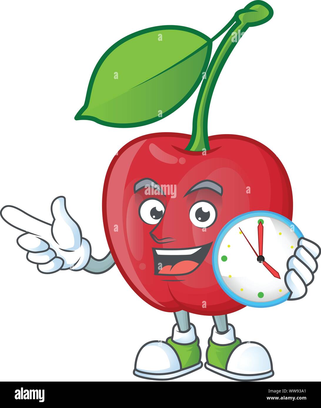 With clock cartoon bing cherries on white background Stock Vector Image ...
