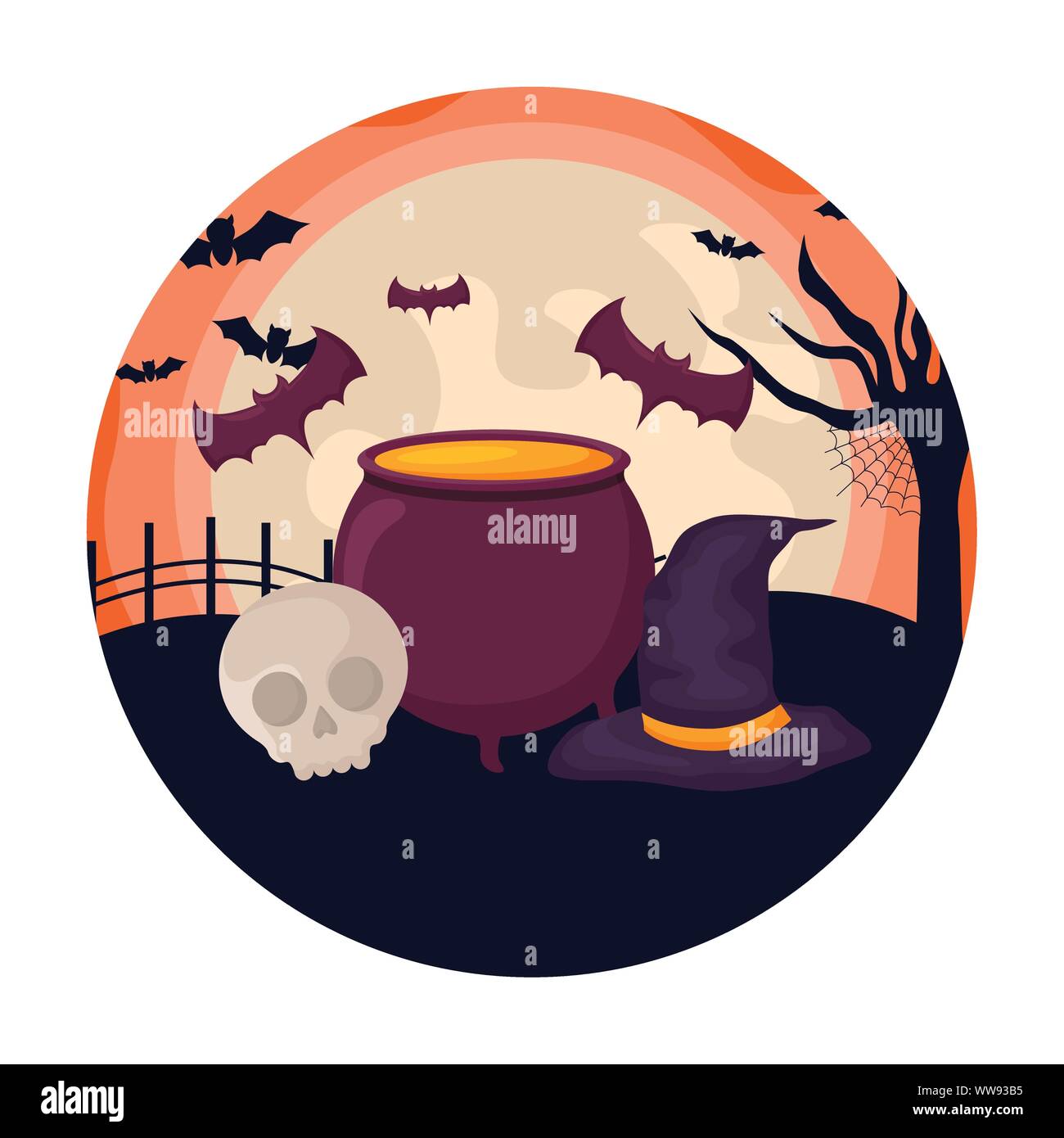 scene of cauldron with icons halloween vector illustration design Stock ...