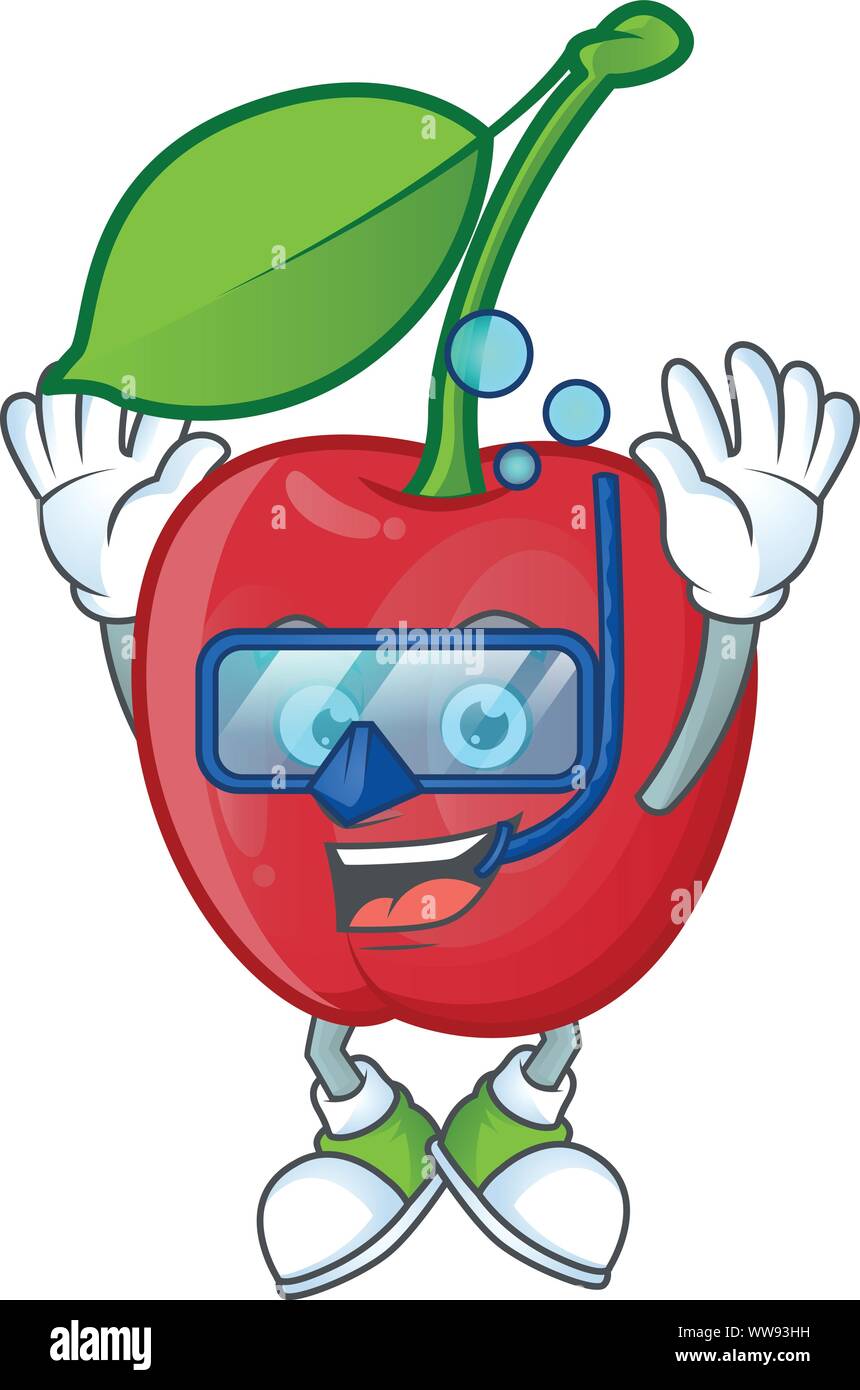 Diving cartoon bing cherries on white background Stock Vector Image ...
