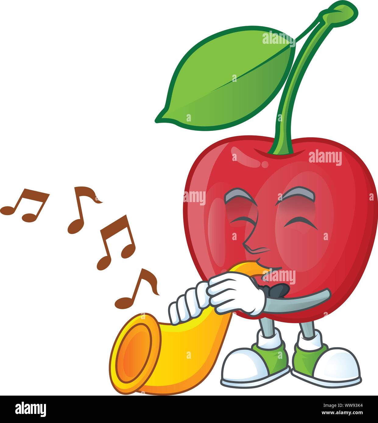 With trumpet bing cherries sweet in character mascot shape Stock Vector ...