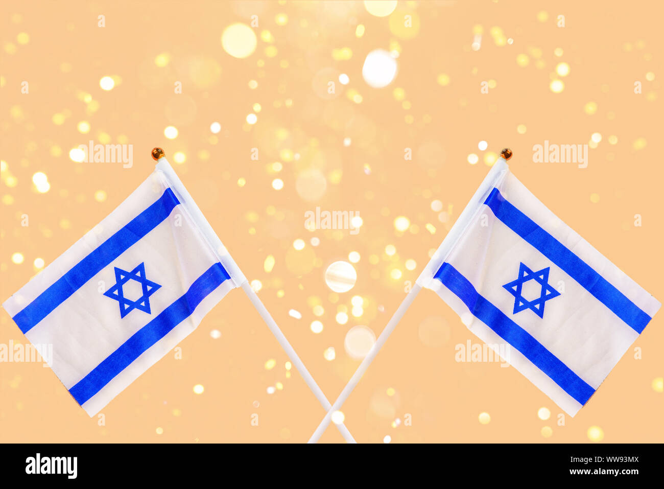 Two Israel Flags With Bokeh Lights Background for Israel Holidays Stock ...