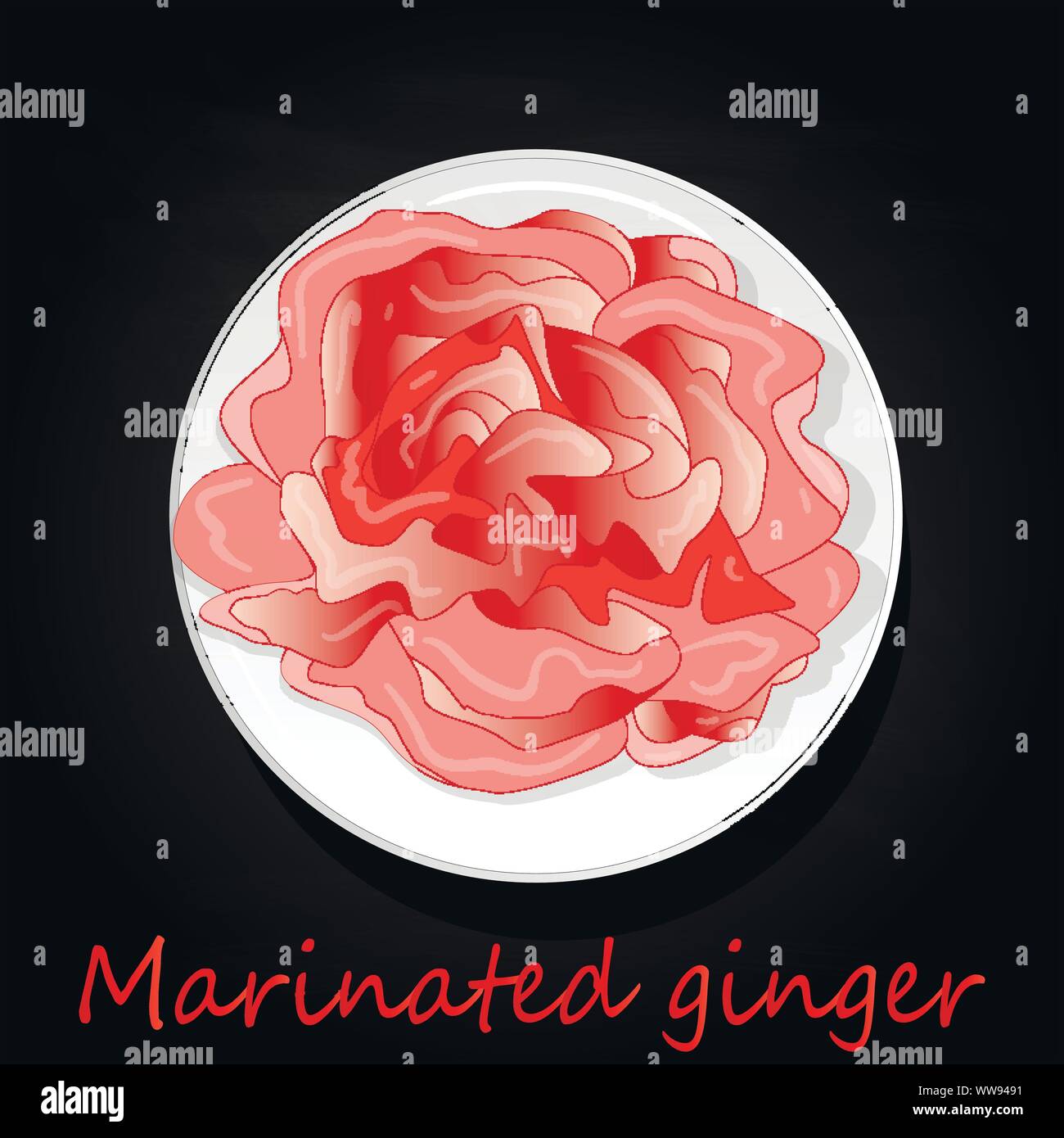 Marinated ginger slices illustration isolated on black Stock Vector ...