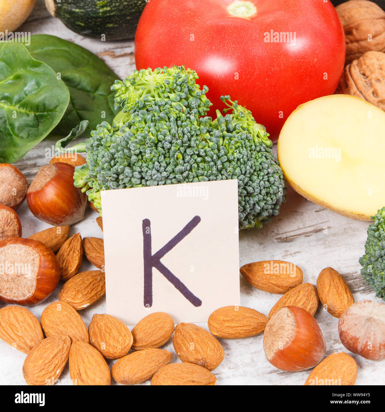 Fresh fruits and vegetables containing vitamin K, potassium, dietary ...