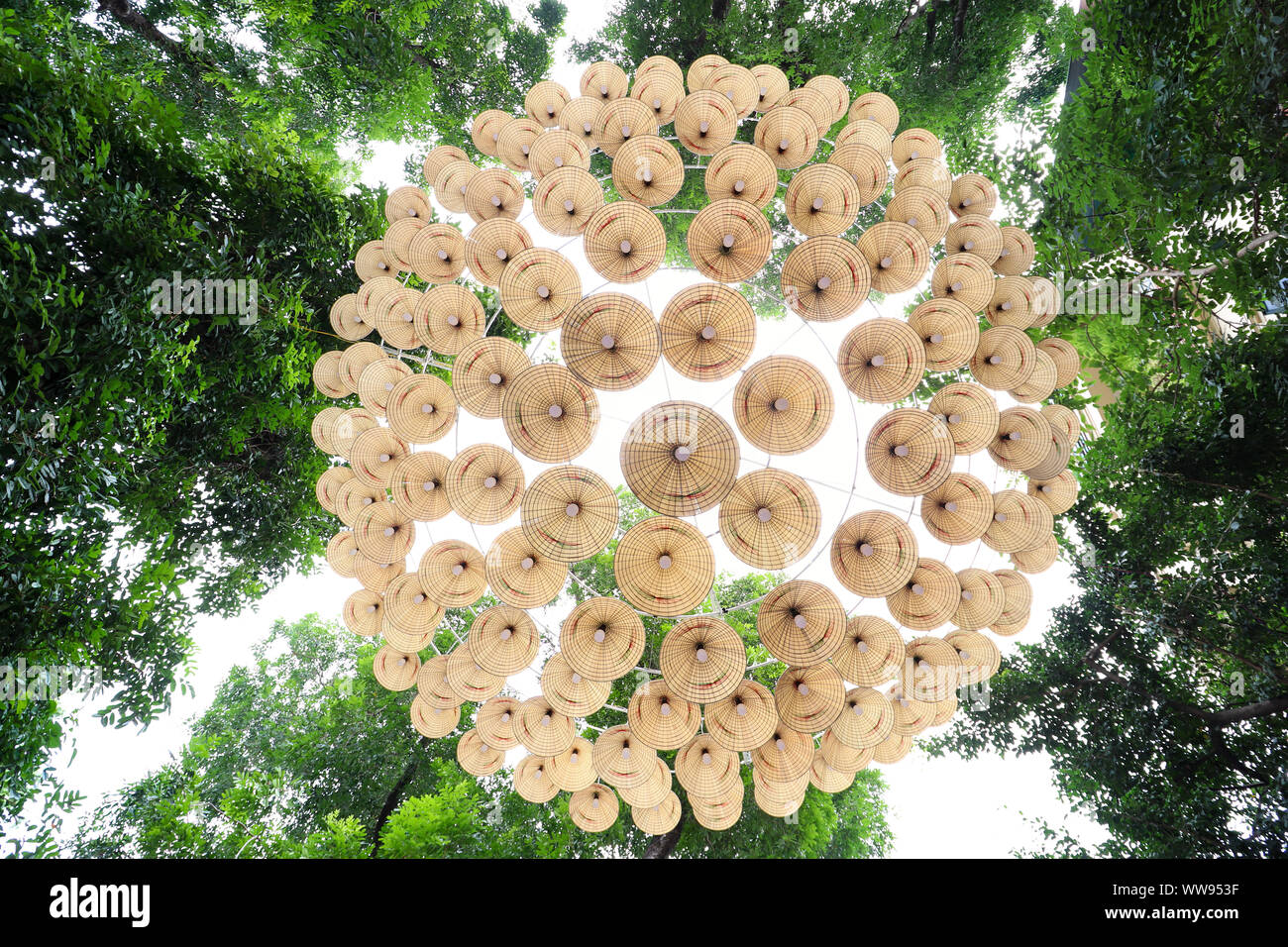 Group of hanging streetlights on a Vietnamese conical hat as seen ...