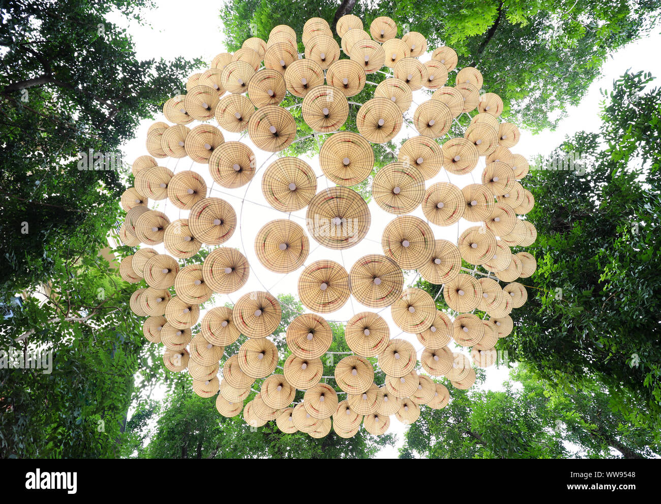 Group of hanging streetlights on a Vietnamese conical hat as seen ...