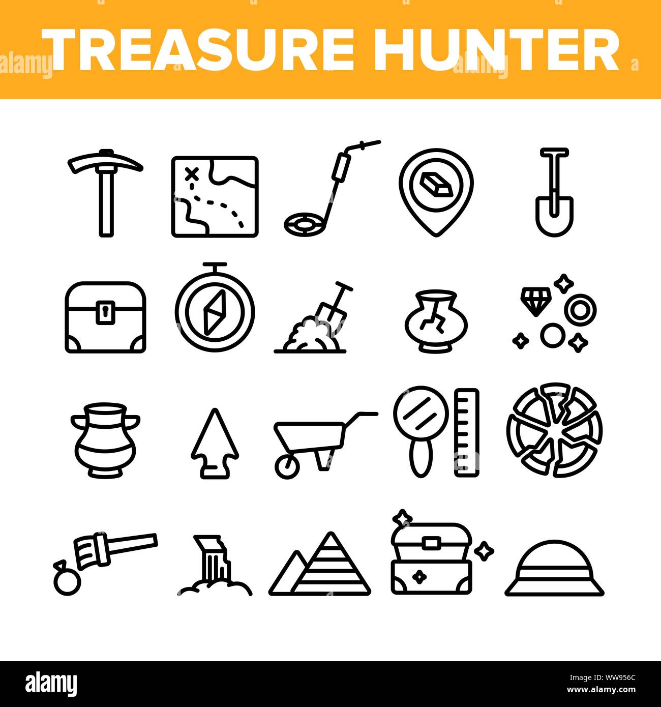 Treasure Hunter Collection Tool Vector Icons Set Stock Vector Image ...