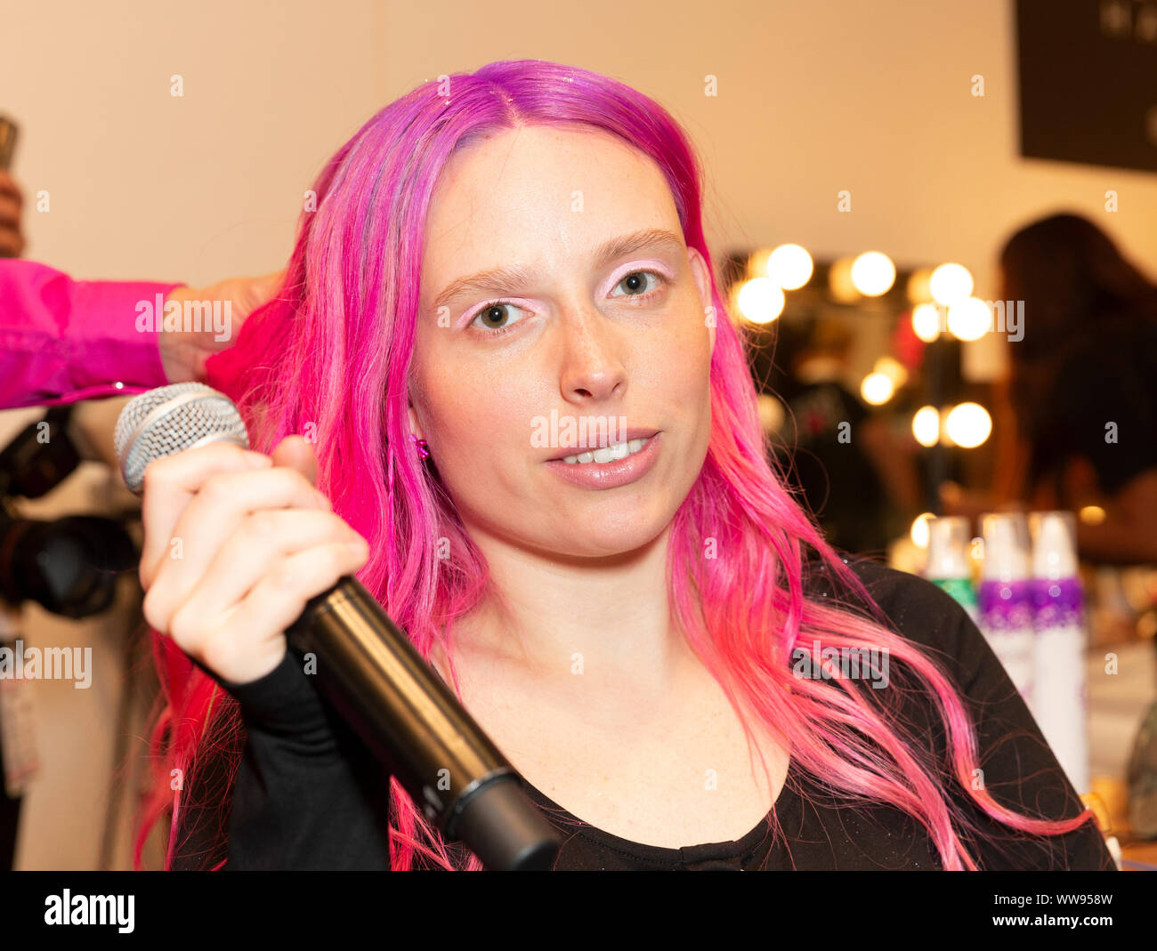 New York, NY - September 11, 2019: Model prepares backstage for Mery ...