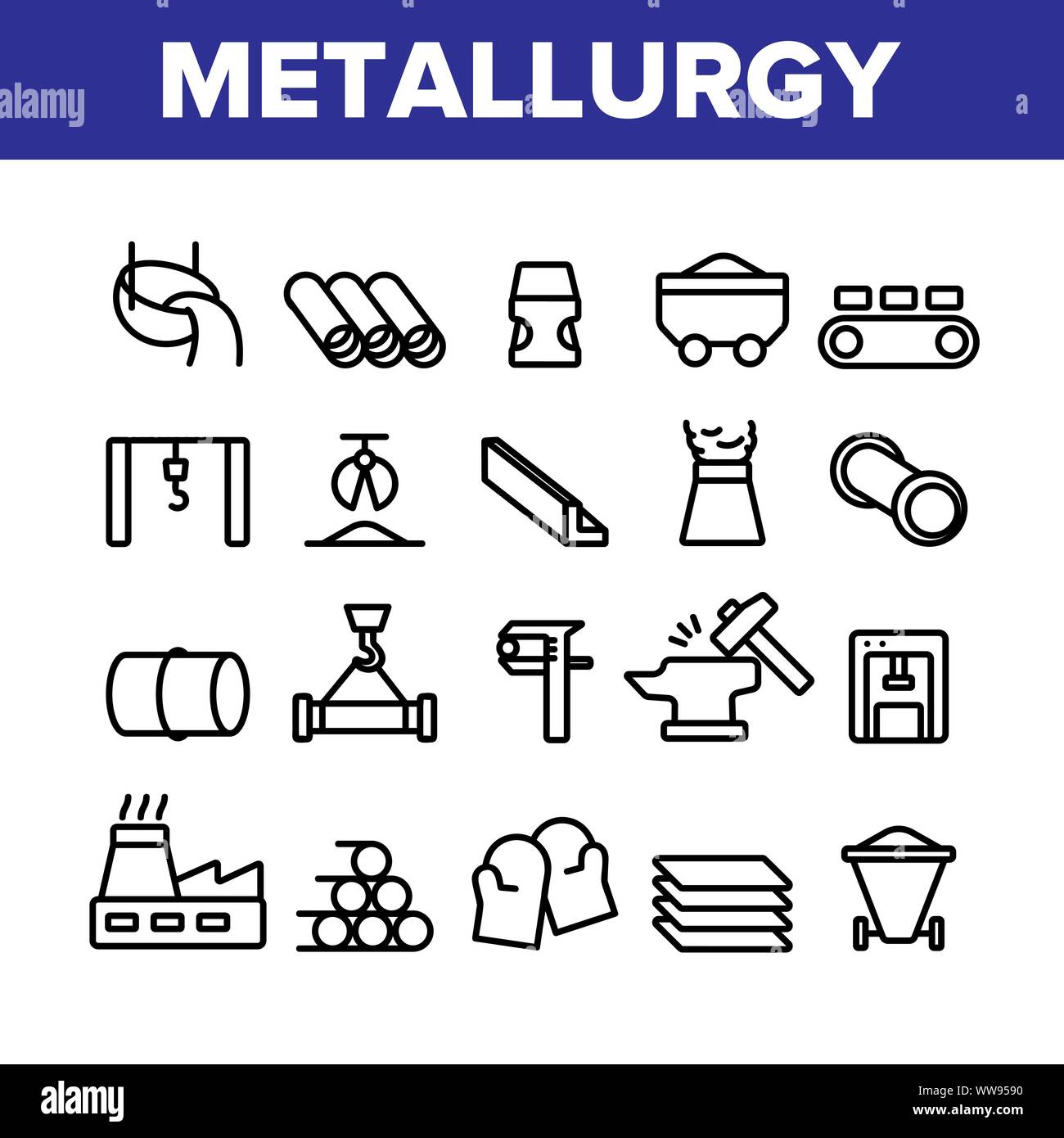 Metallurgy Collection Elements Vector Icons Set Stock Vector Image ...