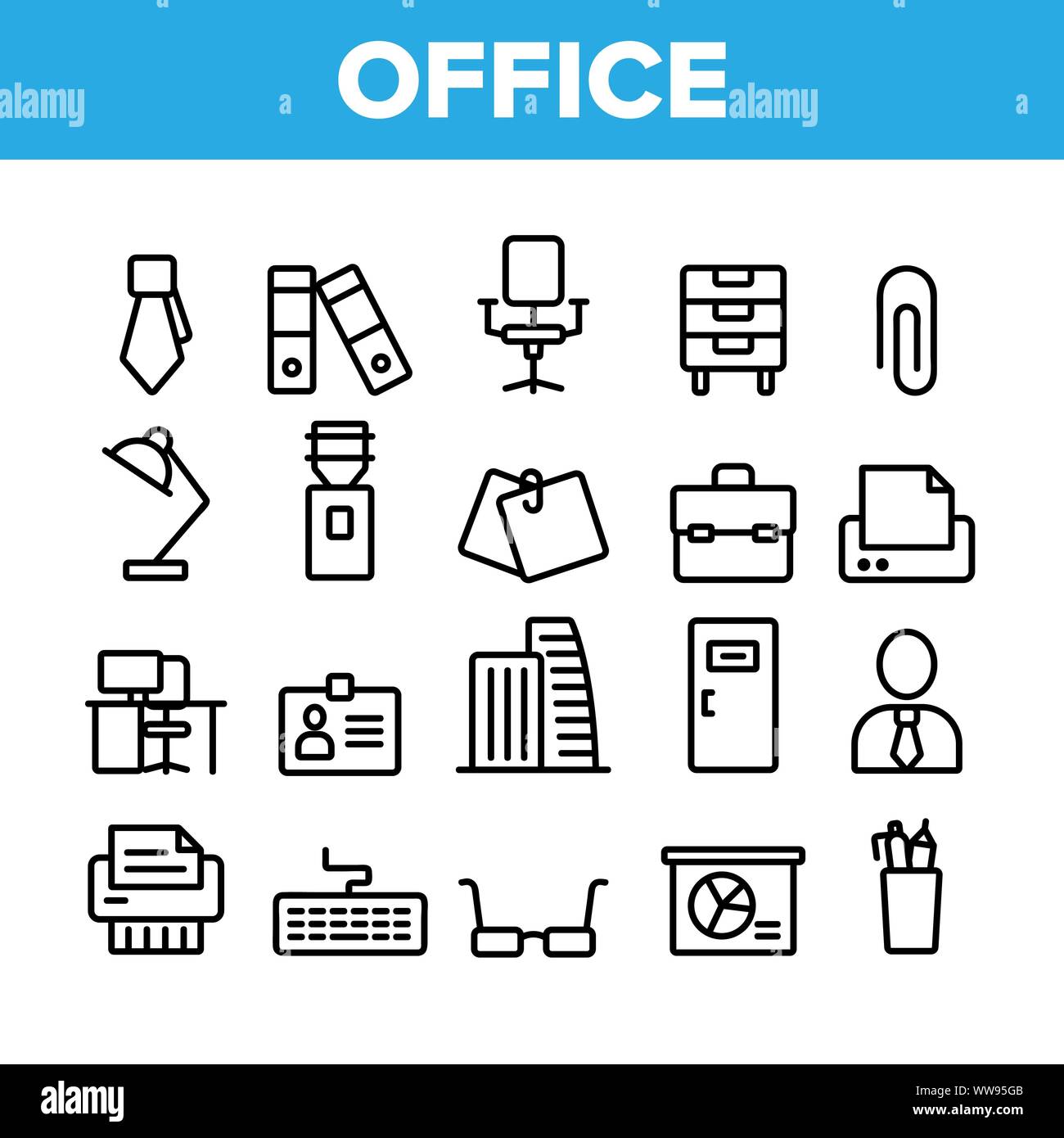 Office Job Collection Elements Vector Icons Set Stock Vector Image ...