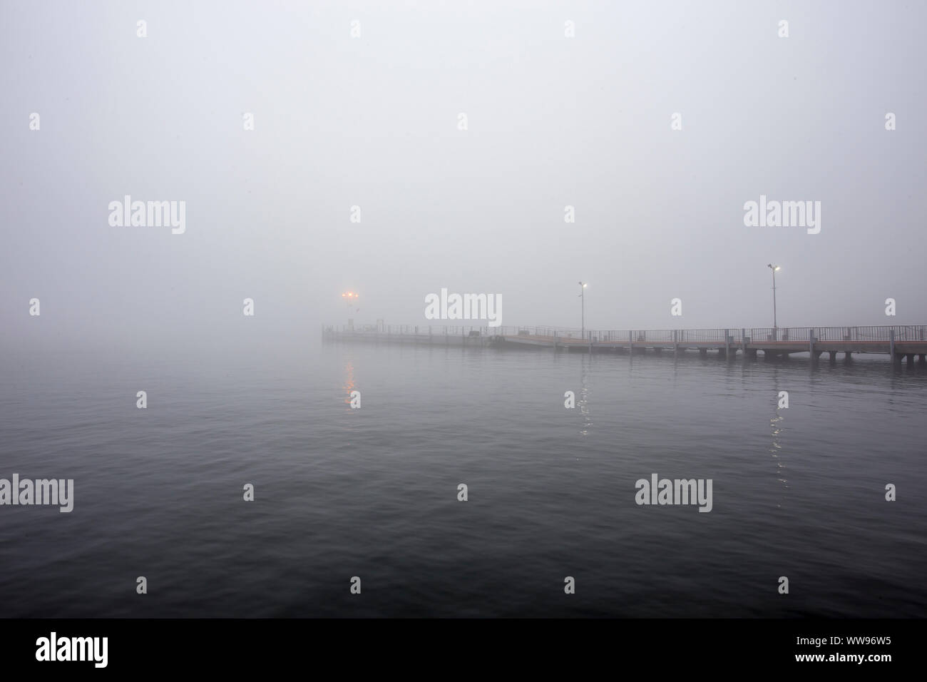 Long exposure of a jetty in a lake near Hakone Japan near Mount Fuji ...