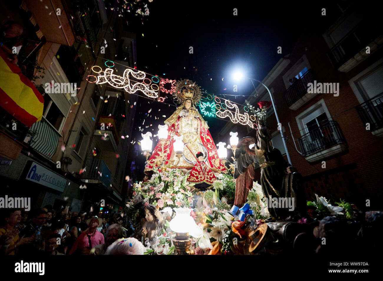 Mostoles, Spain. 12th Sep, 2019. The image of Virgin Mary (Nuestra ...