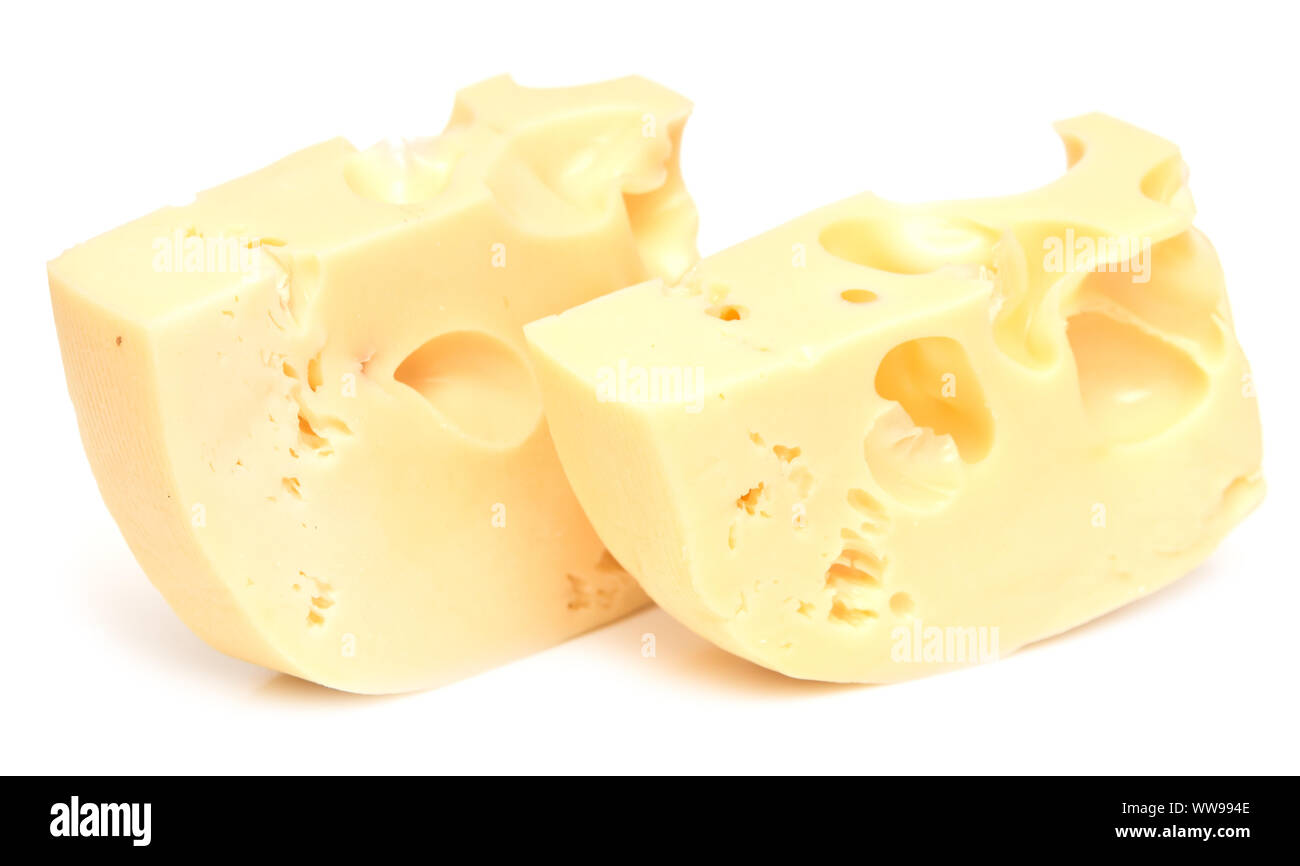 Two cubes of cheese isolated on white background Stock Photo - Alamy