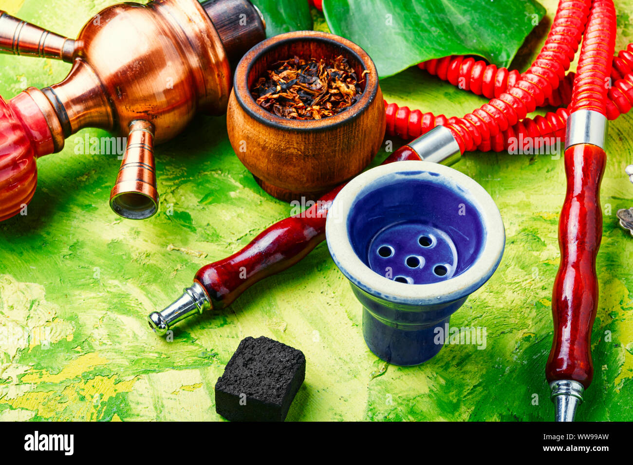 Smoking hookah.Details of Turkish kalian.Shisha with a fruity aroma of ...