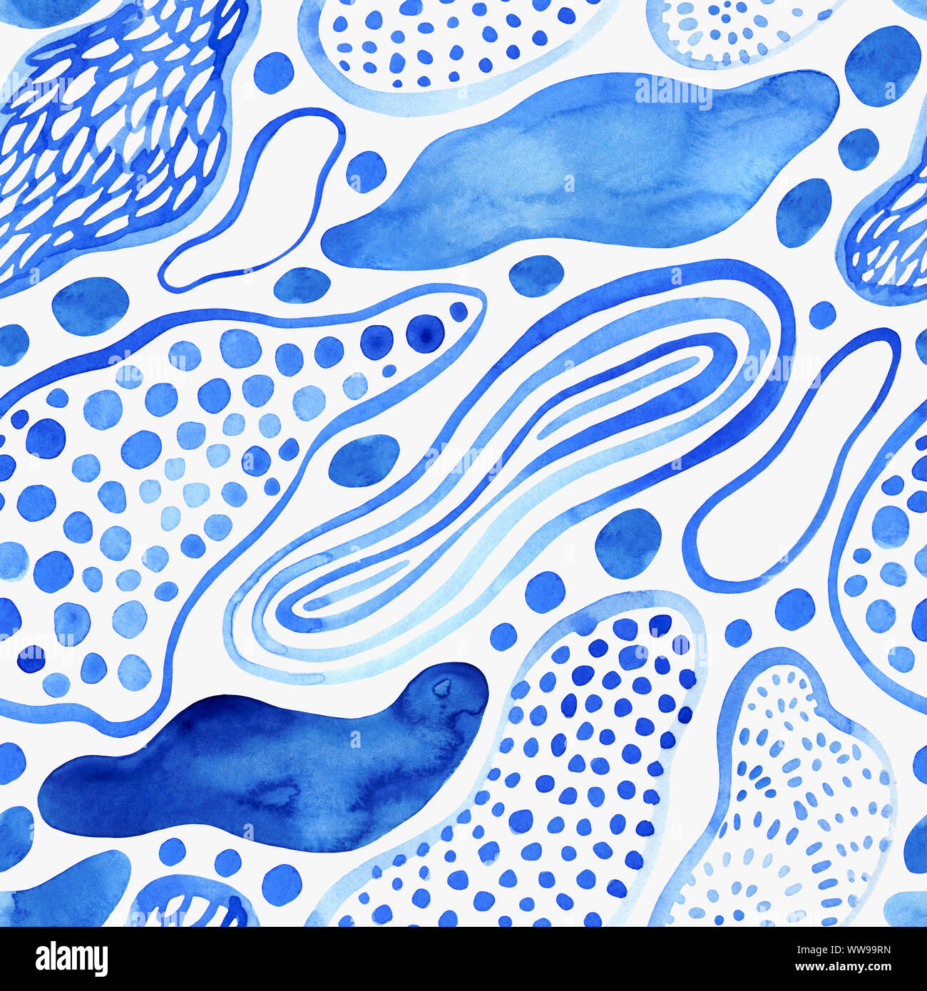 Aqua blue abstract seamless pattern. Watercolor fluid shapes background ...