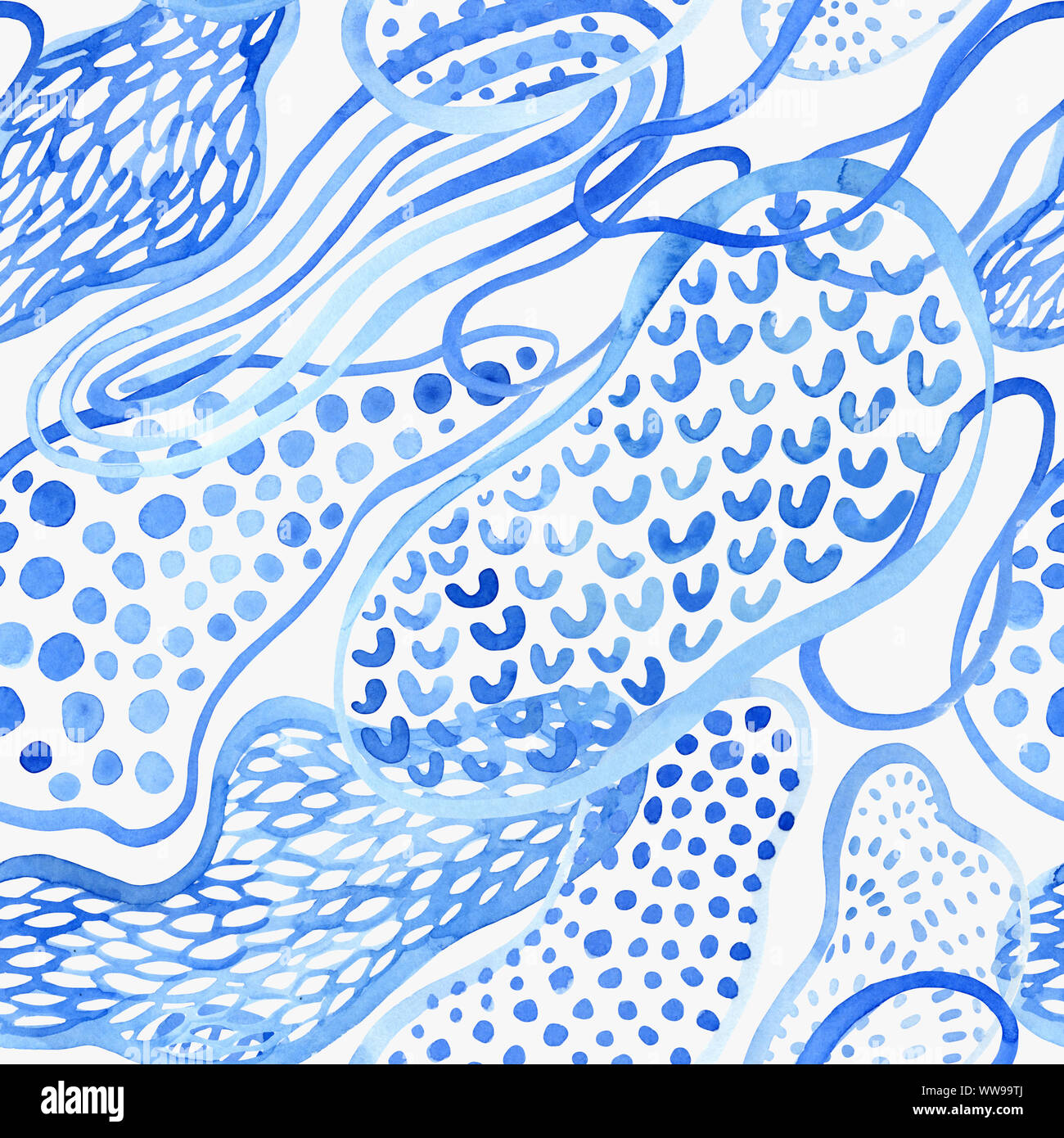 Aqua blue abstract seamless pattern. Watercolor fluid shapes background ...