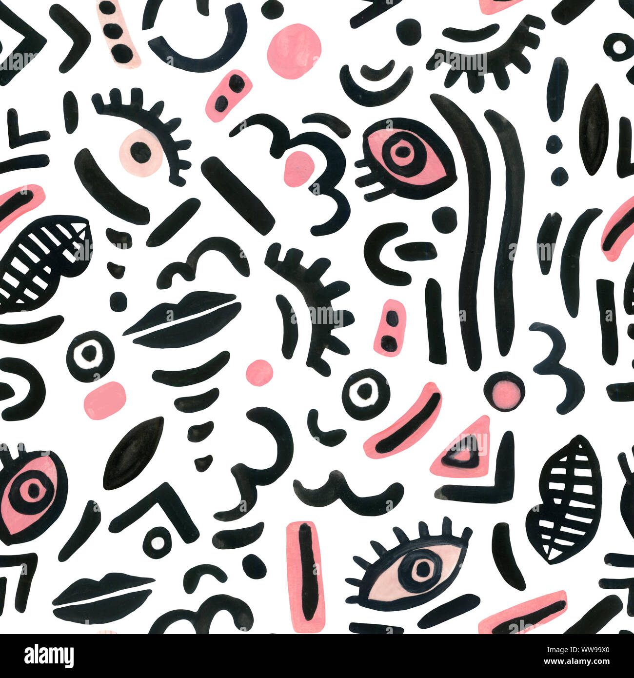 Doodle shapes seamless pattern. Abstract bold funky drawing elements in ...