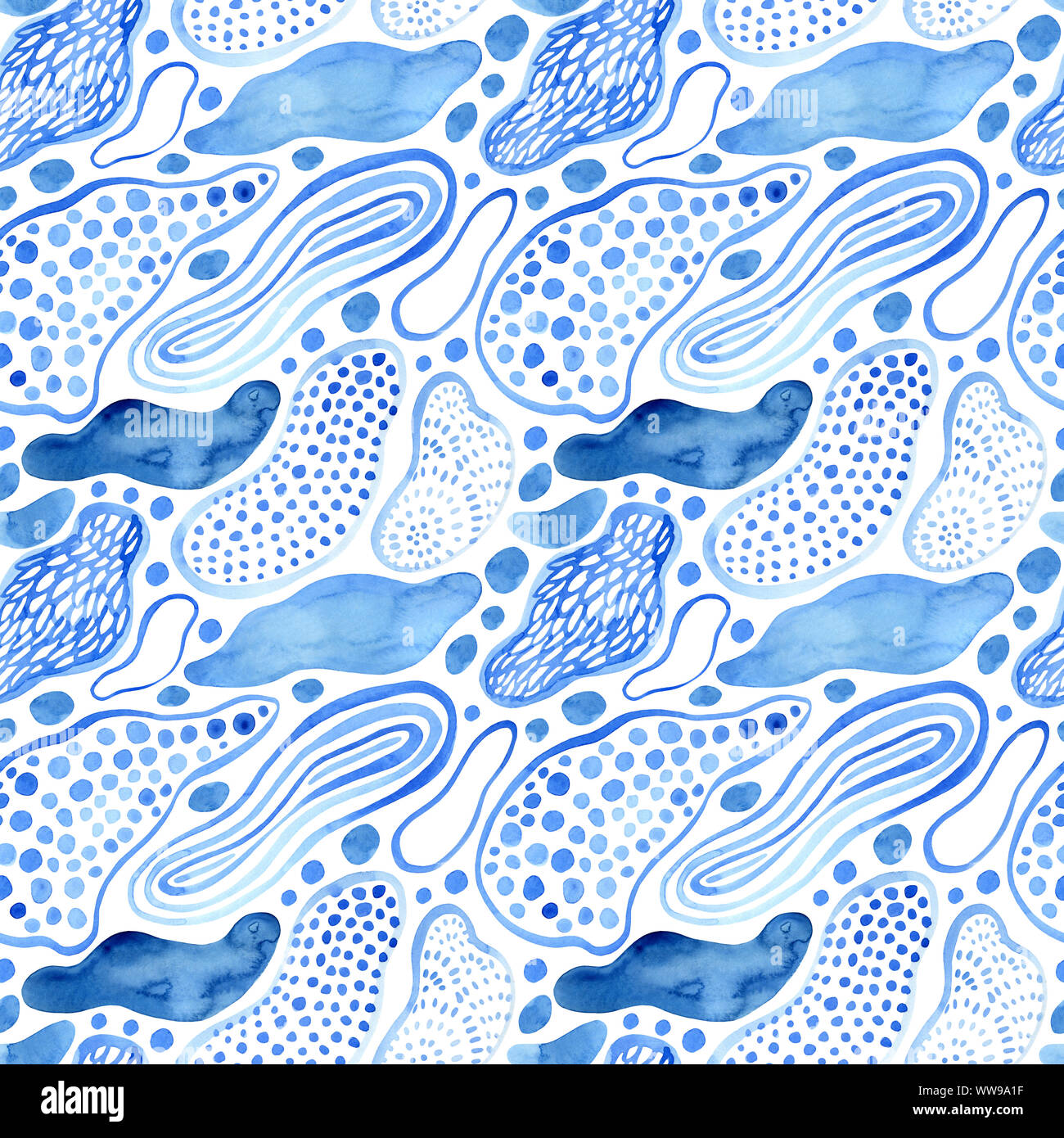 Aqua blue abstract seamless pattern. Watercolor fluid shapes background ...