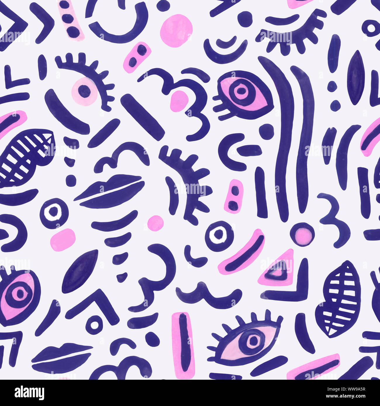 Doodle shapes seamless pattern. Abstract bold funky drawing elements in ...