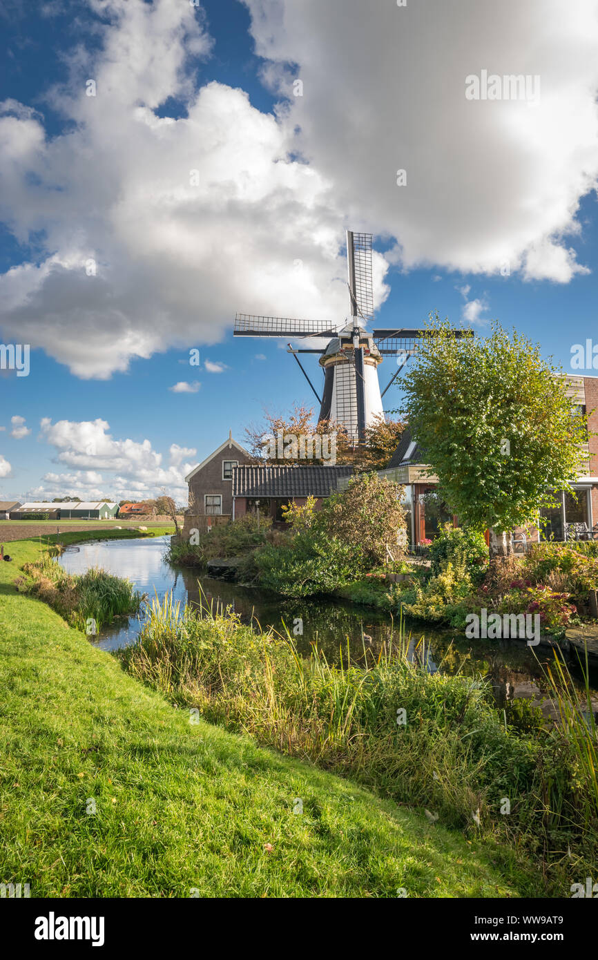 Traditional dutch windmill in the little town of Benthuizen, The ...