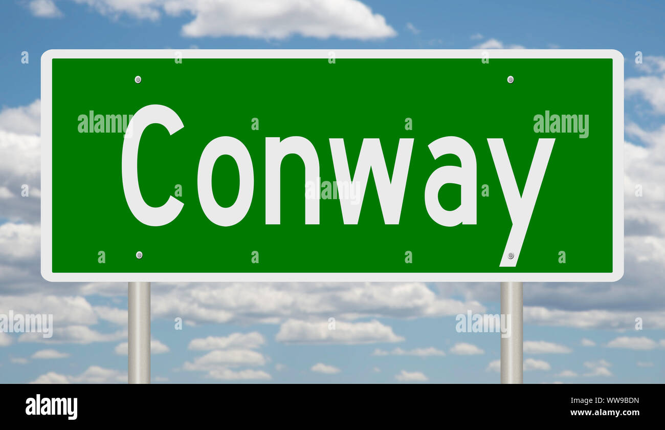 Rendering of a 3d green highway sign for Conway Stock Photo - Alamy