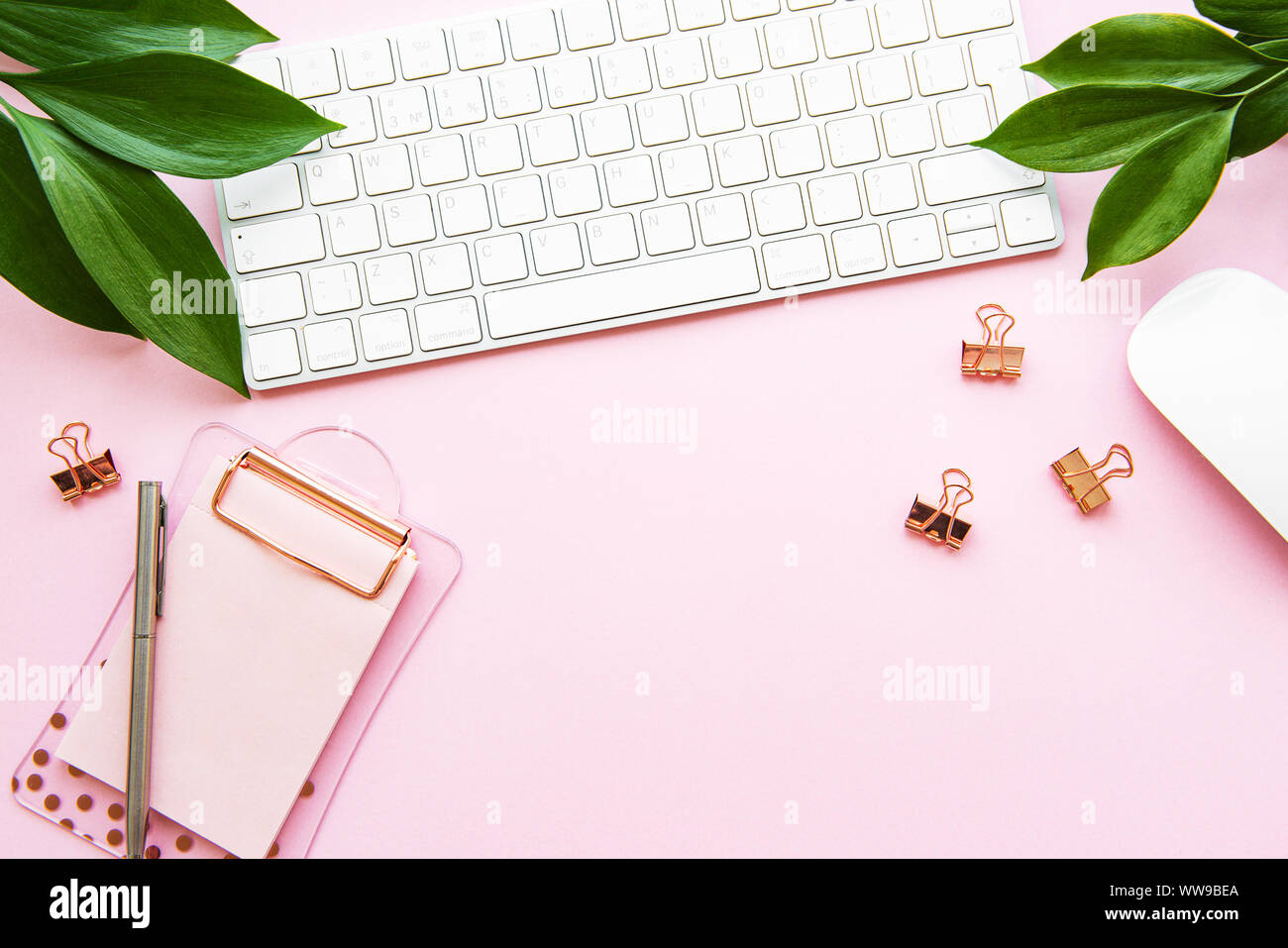 Office desk working space - Flat lay top view mockup photo of working ...