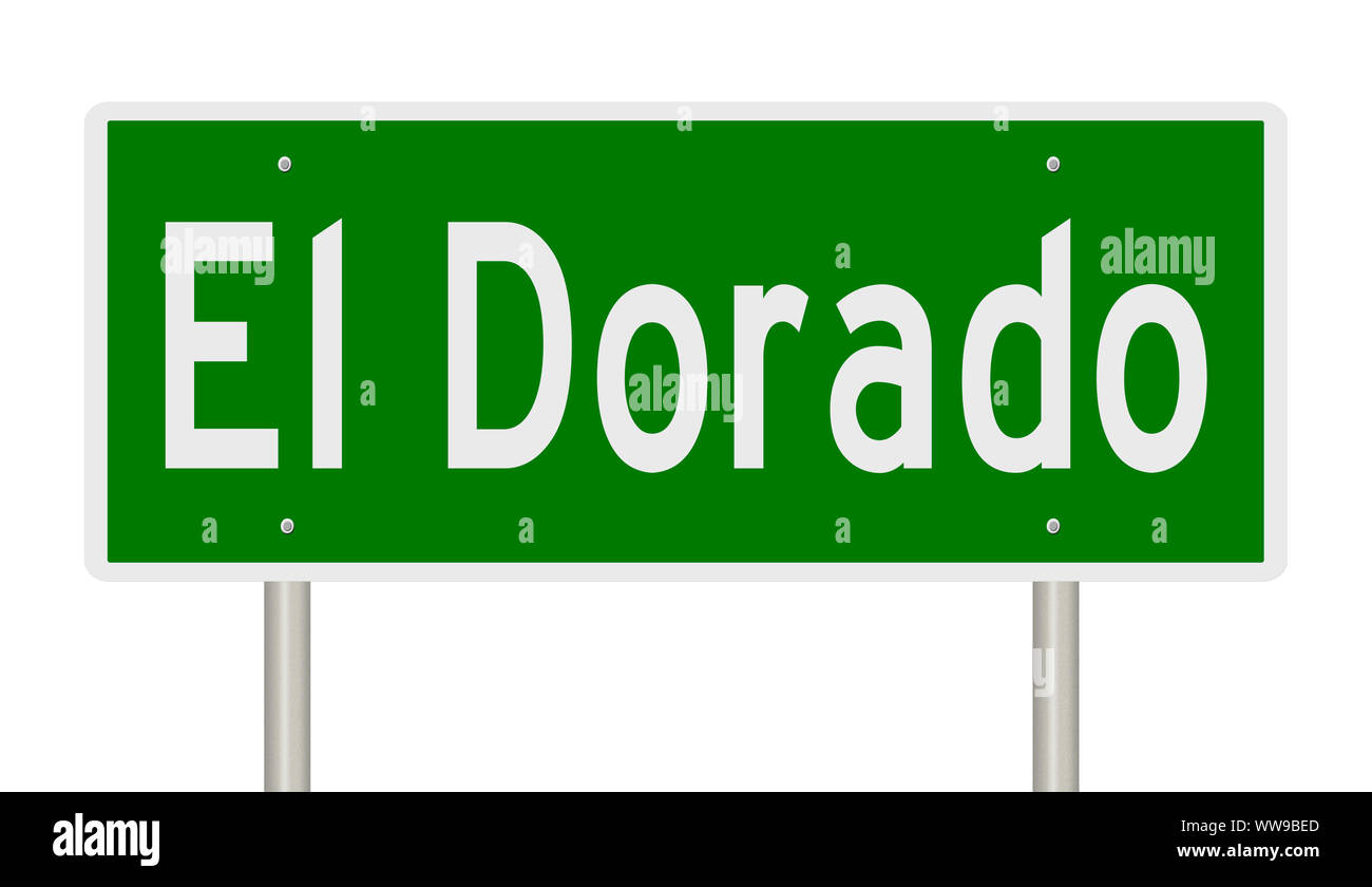 Rendering of a 3d green highway sign for El Dorado Stock Photo - Alamy