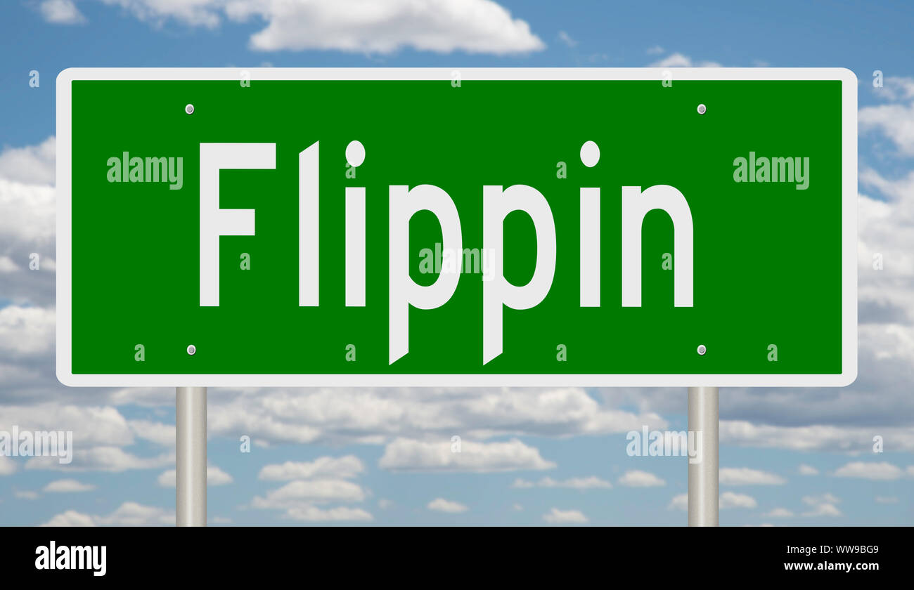 Rendering of a green road sign for Flippin Arkansas Stock Photo - Alamy