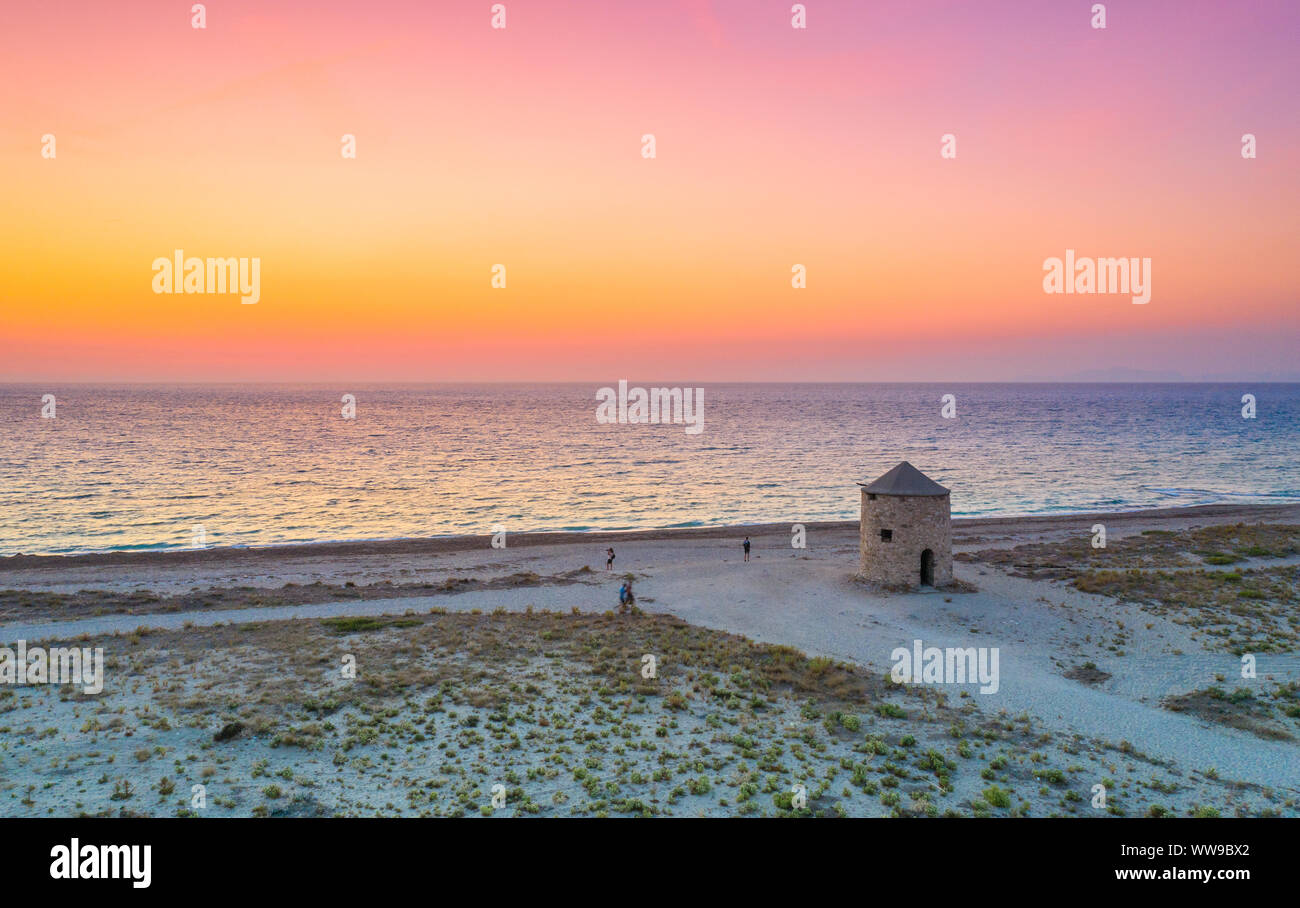 Famous Gyra beach with old windmills in Lefkada island, Greece Stock ...