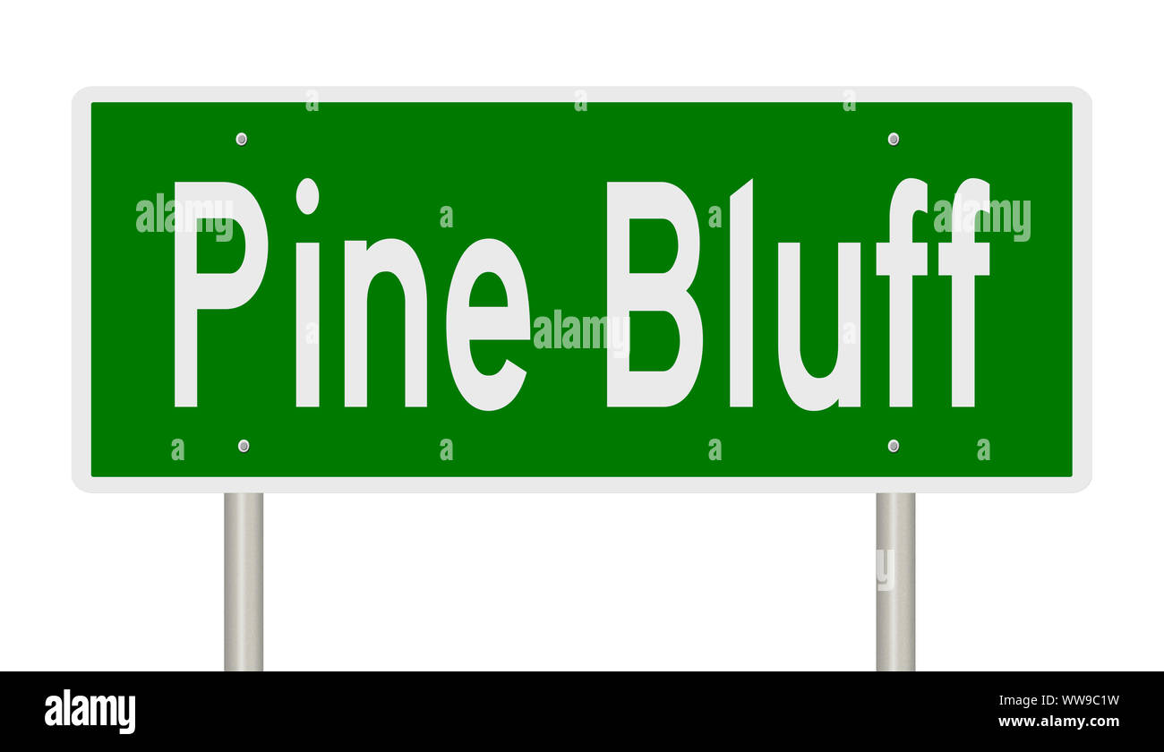 Rendering of a green road sign for Pine Bluff Arkansas Stock Photo - Alamy