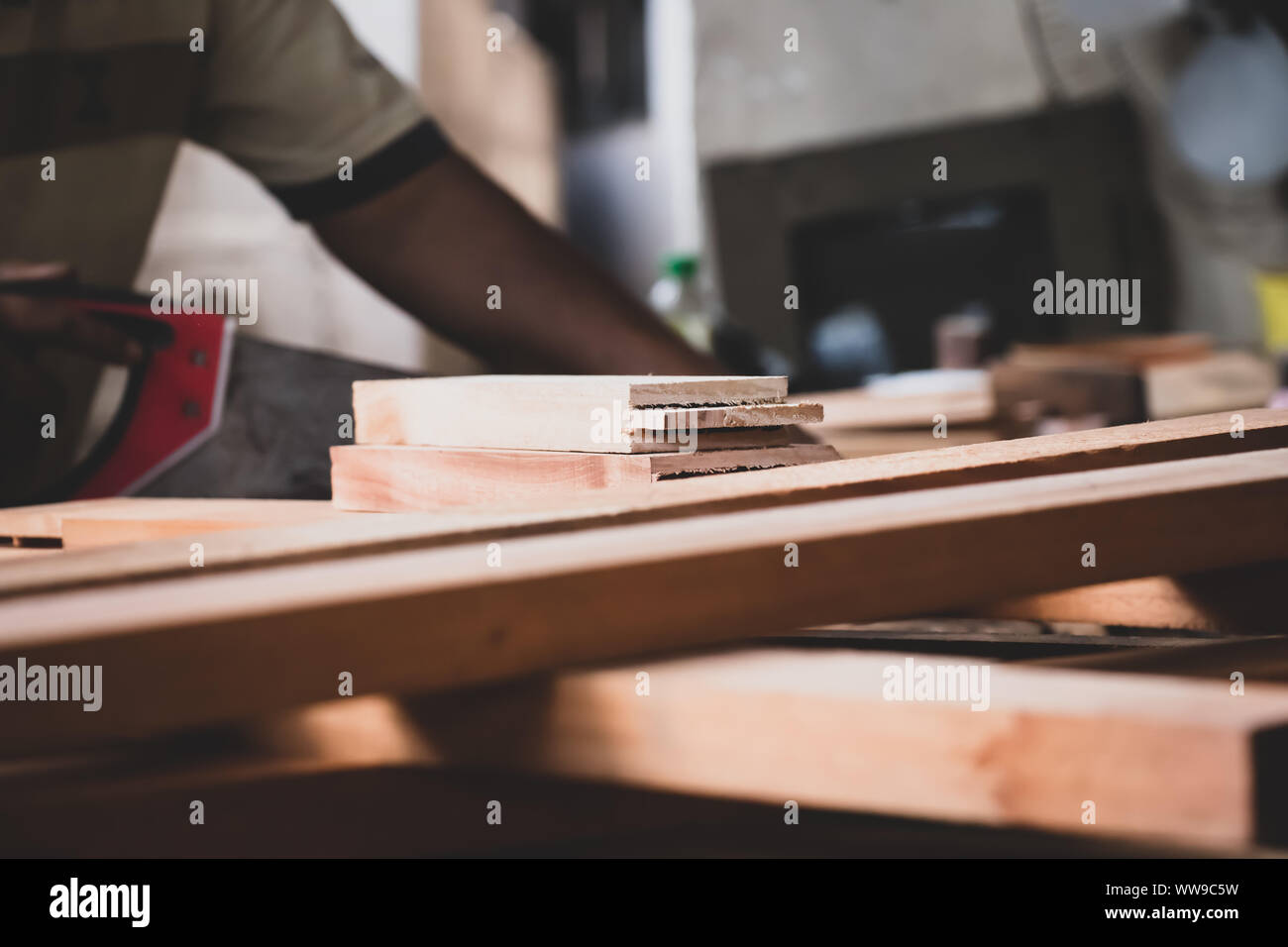 wood lumber from sawmill material in carpenter workshop Stock Photo - Alamy