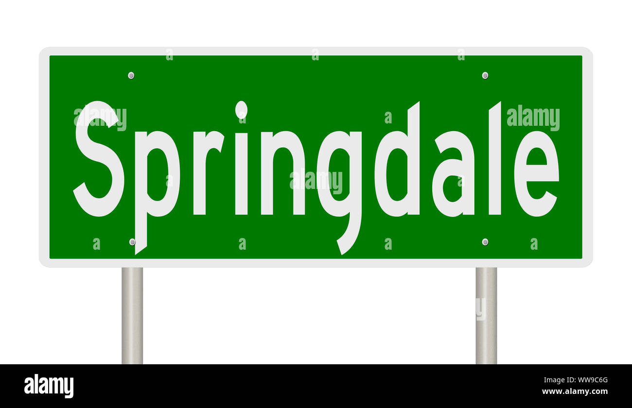 Rendering of a green road sign for Springdale Arkansas Stock Photo - Alamy