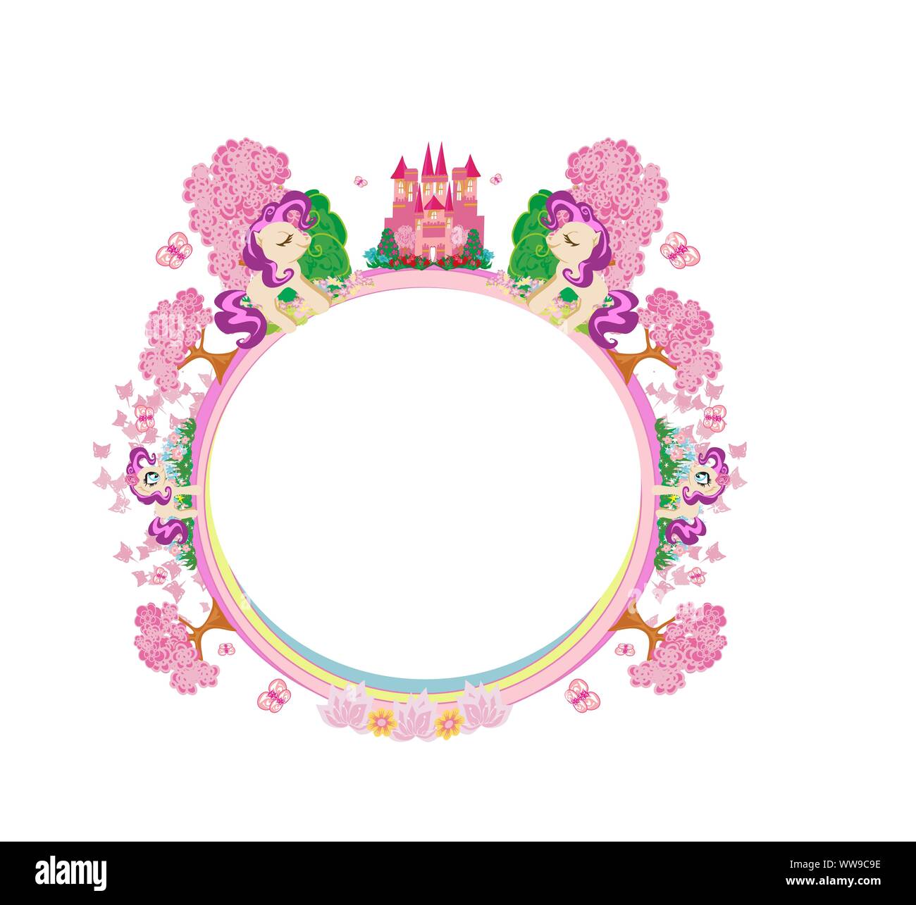Beautiful fairytale castle and cute unicorns - frame Stock Vector Image ...