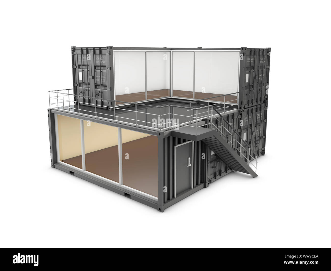 3d Illustration of Converted old shipping container into office ...