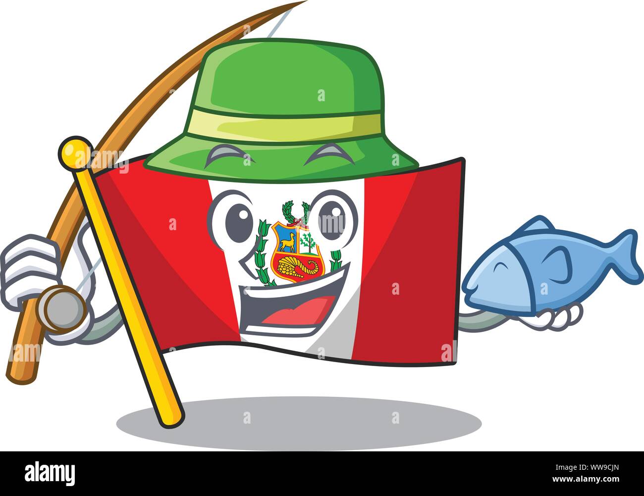 Fishing peru cartoon flag attached to wall mascot Stock Vector Image ...