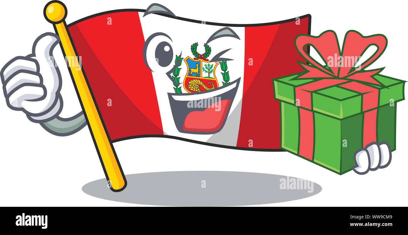 With gift peru cartoon flag attached to wall mascot Stock Vector Image ...