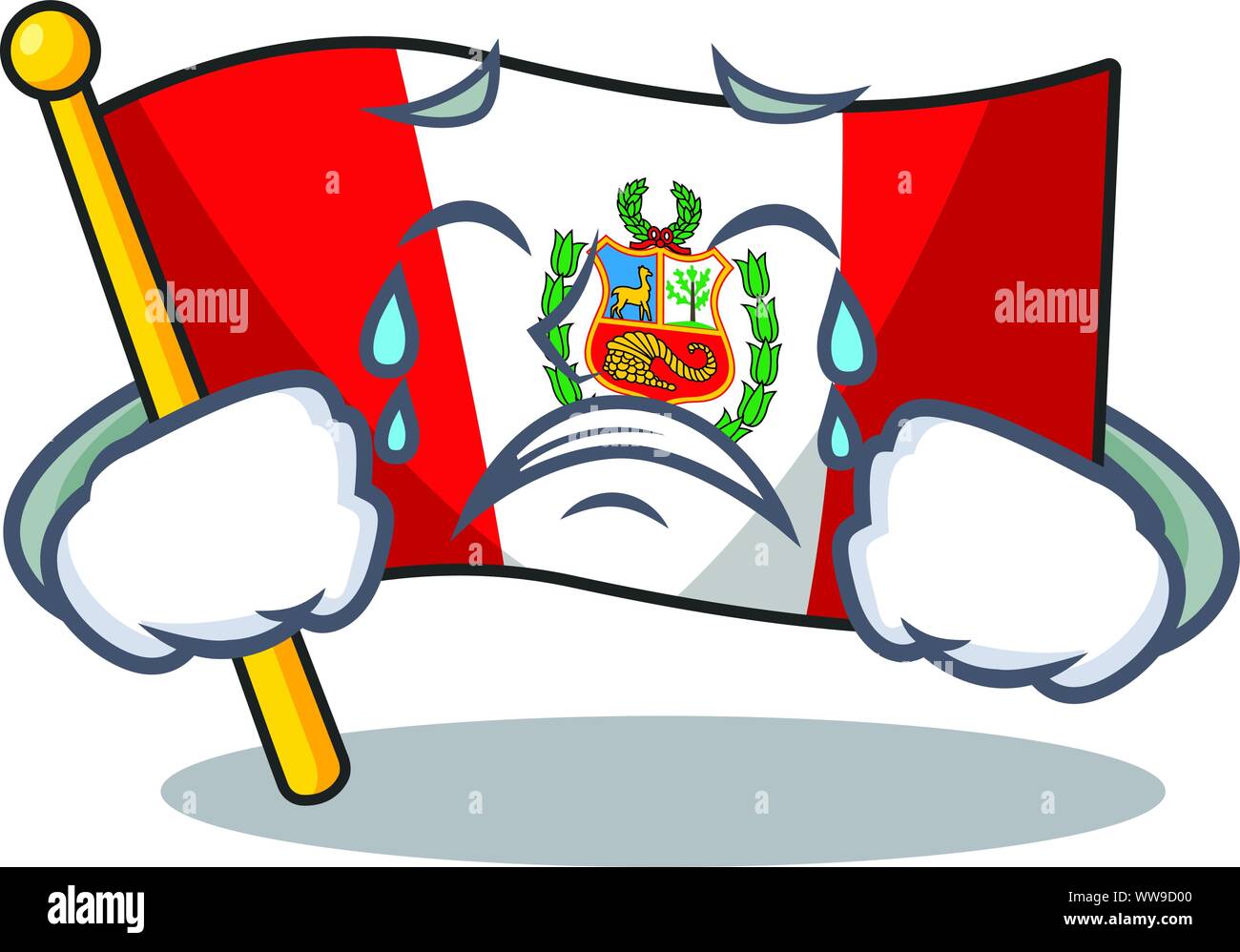 Crying peru cartoon flag attached to wall mascot Stock Vector Image ...