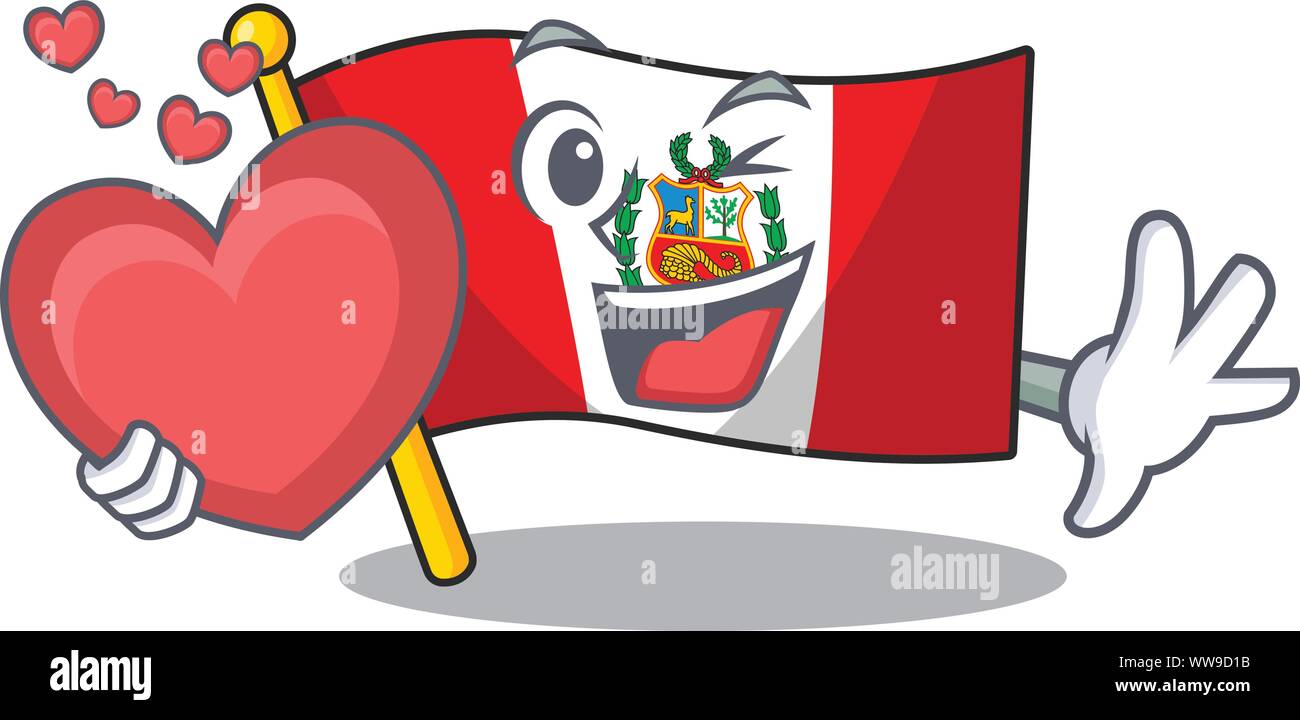 With heart peru cartoon flag attached to wall mascot Stock Vector Image ...