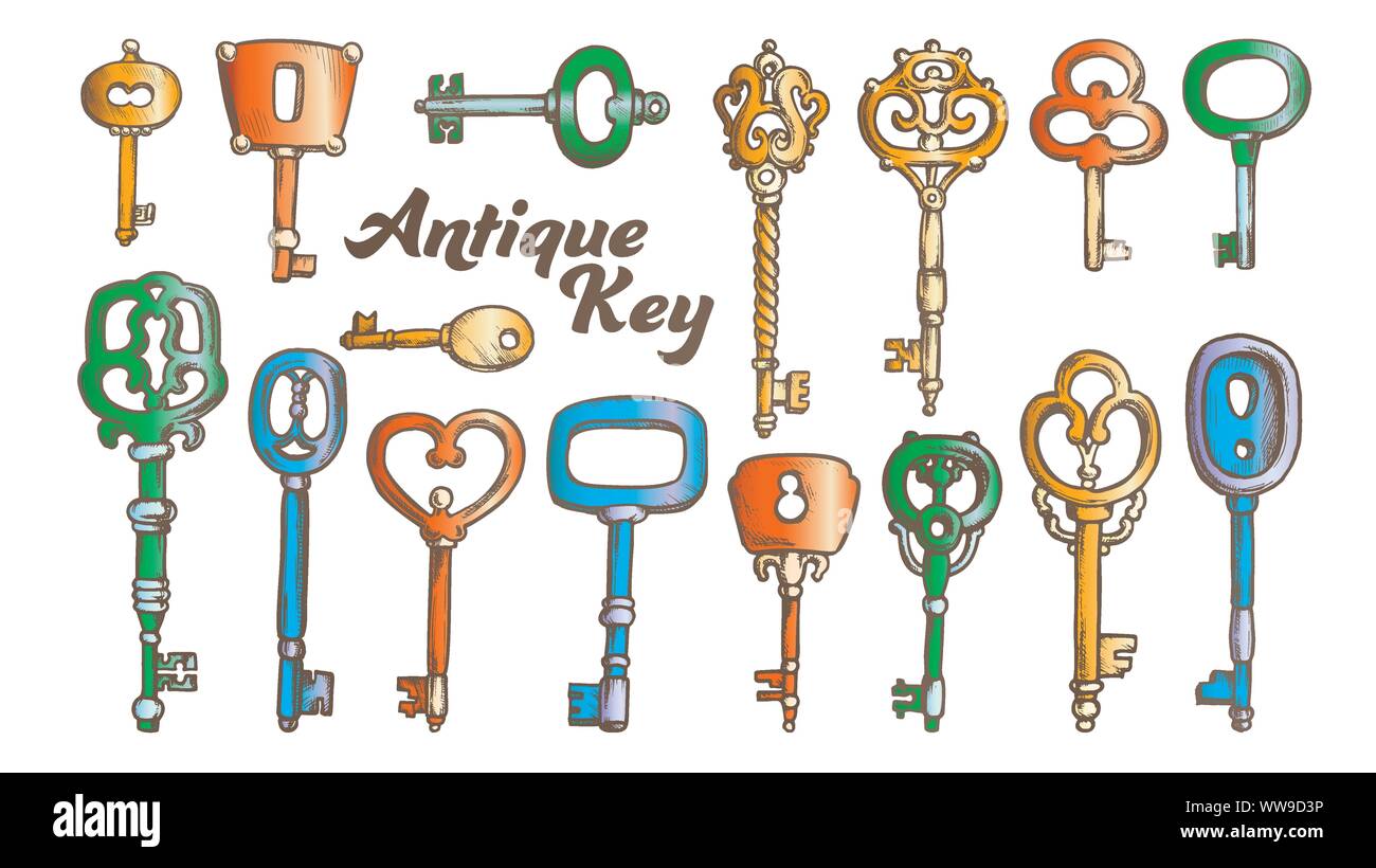 Key In Different Form And Material Ink Color Set Vector Stock Vector ...
