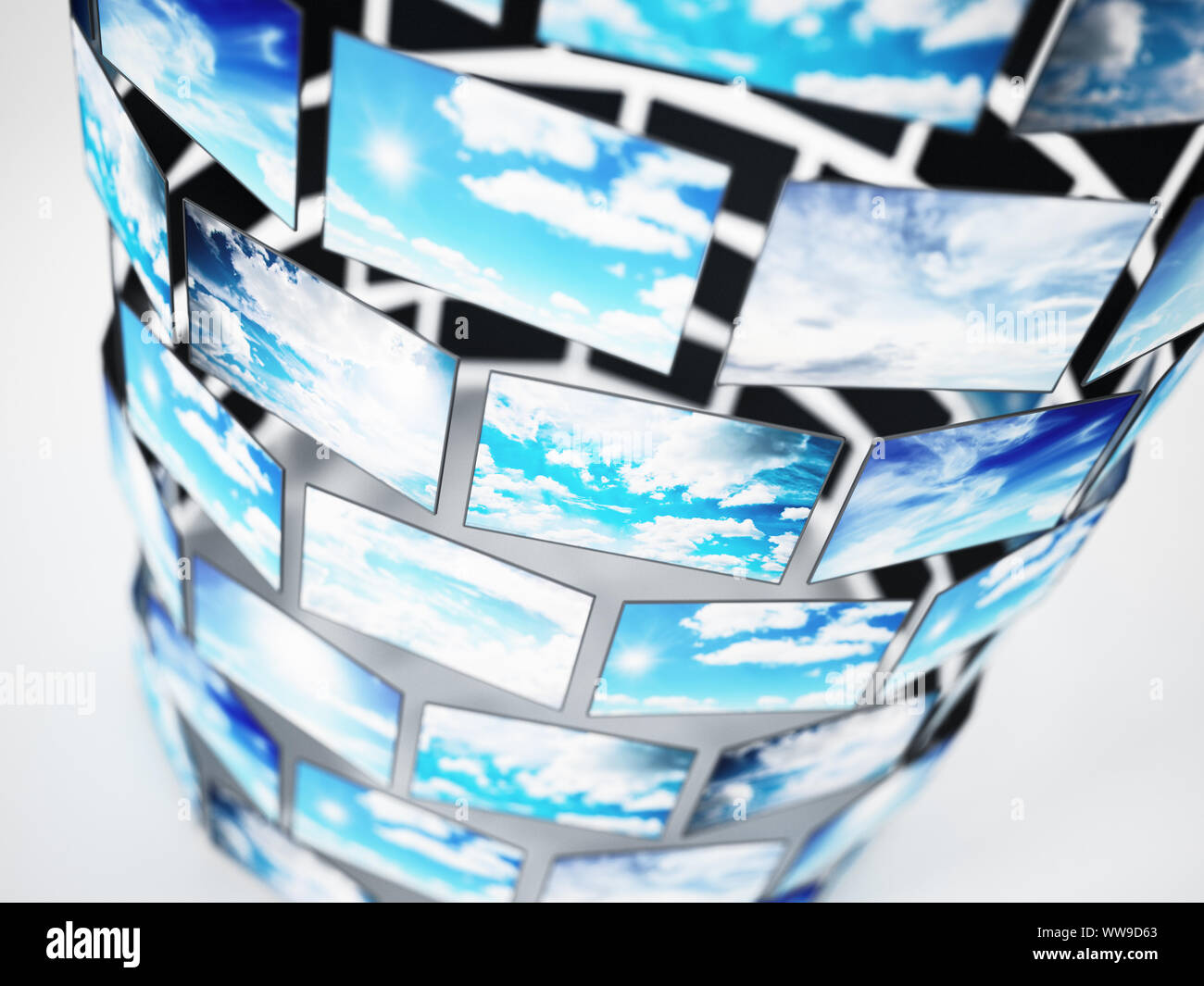 Wall of modern TV screens arranged in circular shape. 3D illustration ...